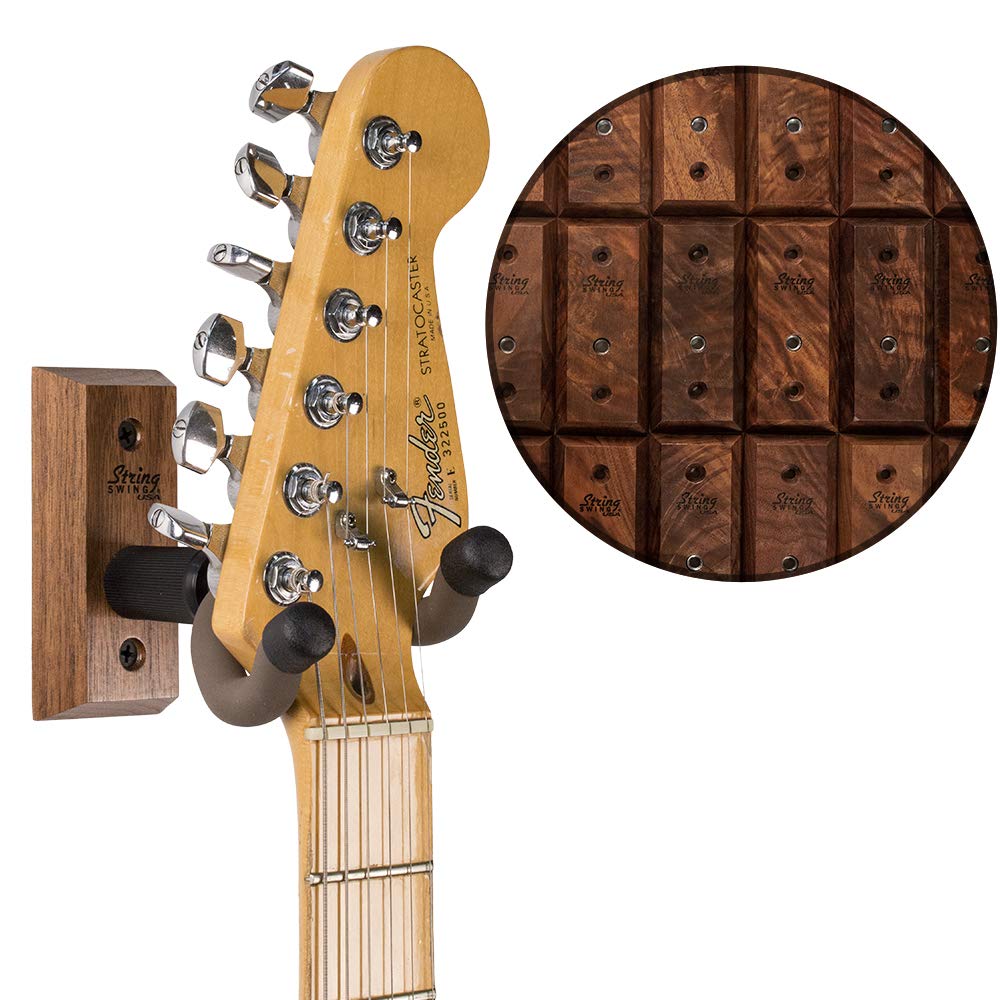String Swing Premium Guitar Wall Mount - Holder for Electric Acoustic and Bass Guitars - Stand Accessories Home or Studio Wall - Musical Instruments Safe Unique Hand Selected Black Walnut CC01K-BW