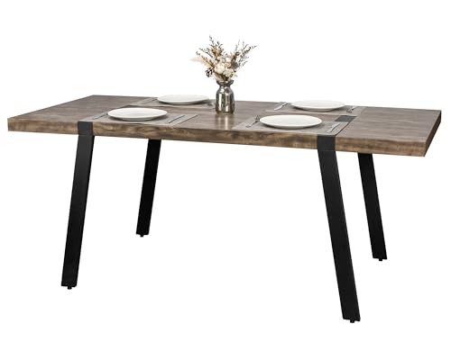 Comfy to go 70” Rectangluar Dining Table for 6-8 Person, Mid Century Modern Metal Frame Kitchen Table with 2.4” Thick Wood Grain Tabletop for Dining Living Room Farmhouse Furniture (Rustic Brown)
