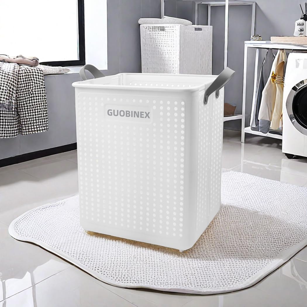 GUOBINEX Foldable Laundry Basket with Handles, Collapsible Laundry Hamper with Breathable Holes, Dirty Clothes Basket - 14.7" x 17.7" x 12"