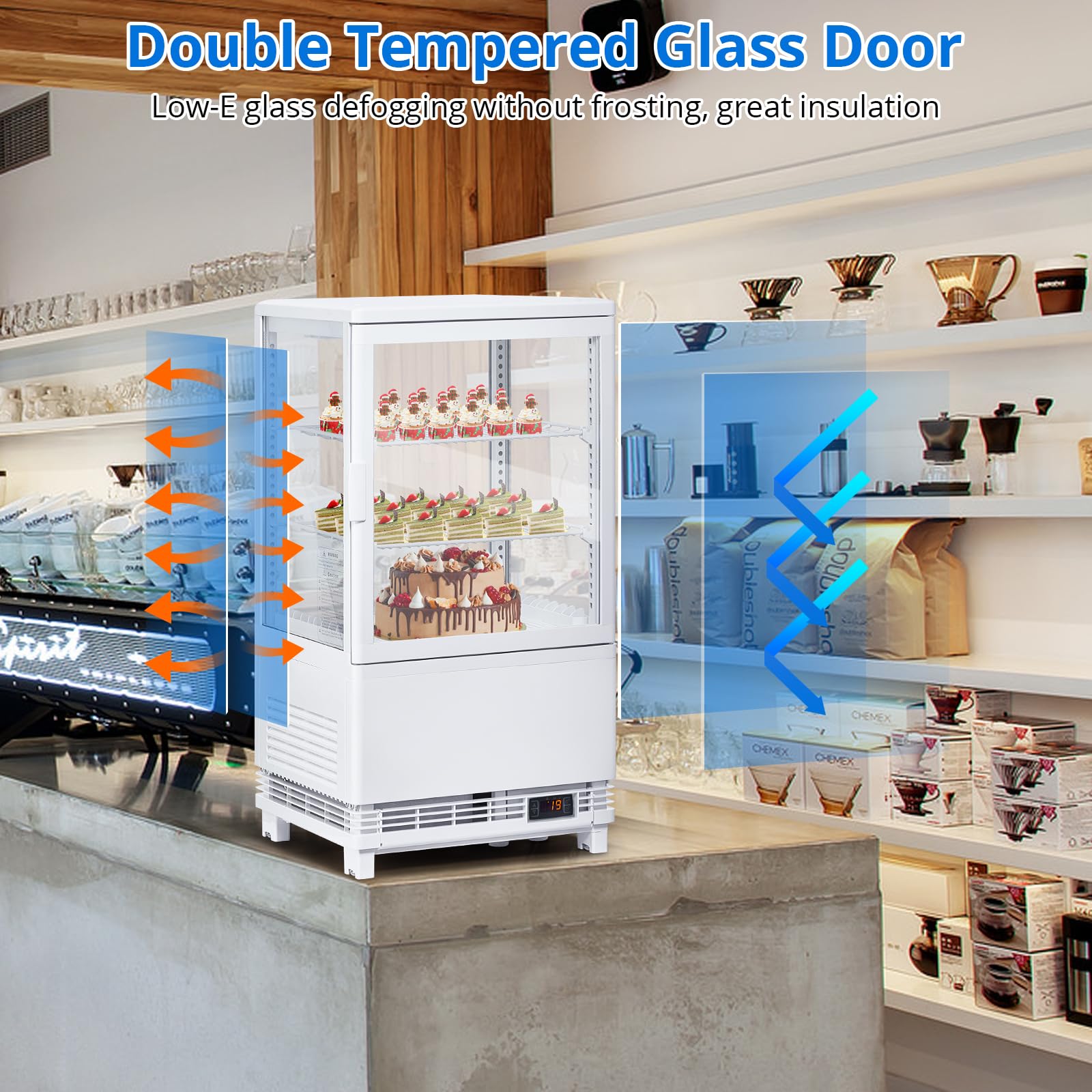 EastVita Display Commercial Refrigerator Case,2.1 Cu.Ft Display Fridge Single-Door Pastry Display Case With Interior Led Lighting, Double-Layered Glass Bakery Display Refrigerator 白色