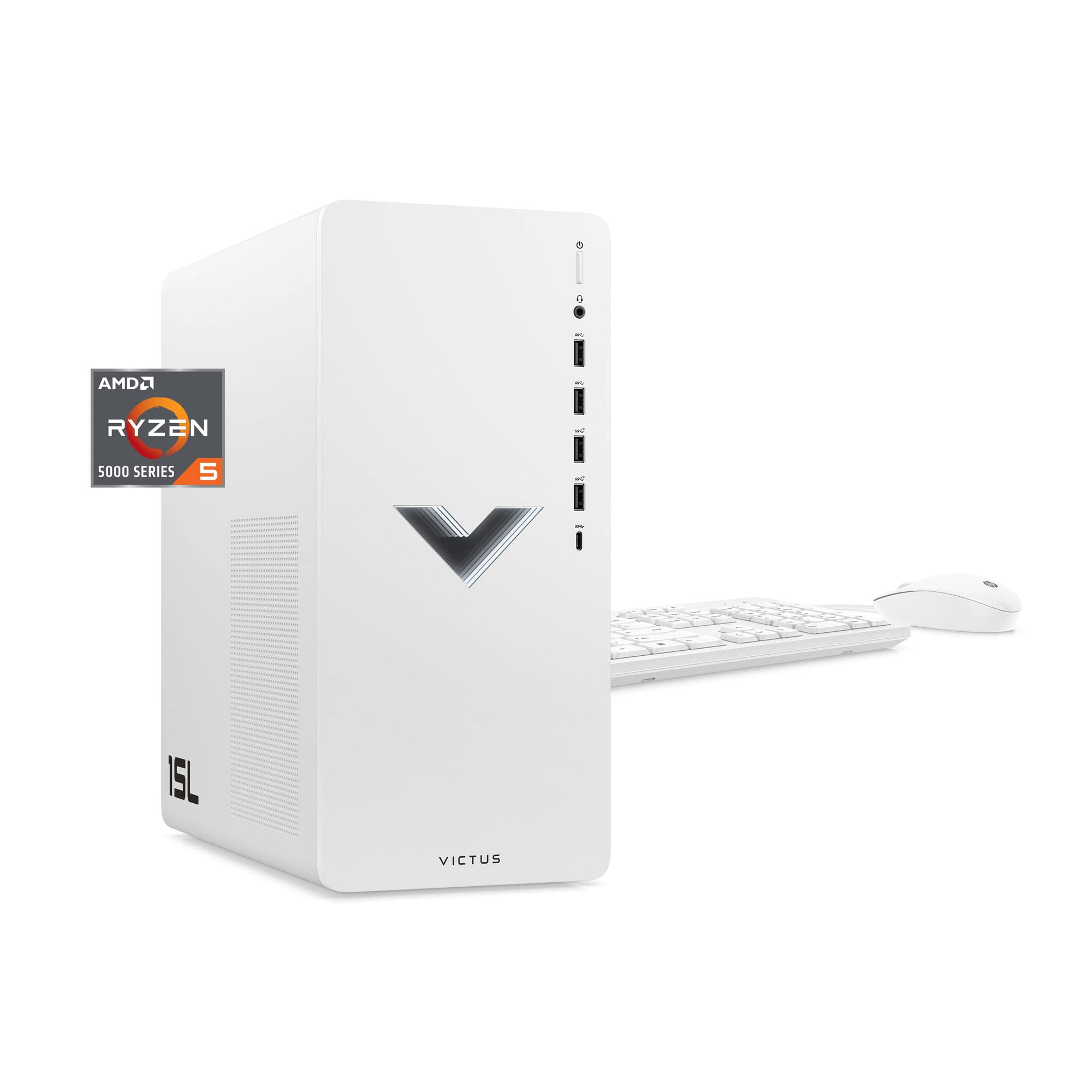 HP Victus 15L Gaming Desktop PC 2022 Newest, AMD Ryzen 5 5600G Processor, 32GB RAM, 1TB SSD, AMD RX6400 Graphics, Wi-Fi, Bluetooth, Ceramic White, Windows 11 Home, Bundle with JAWFOAL