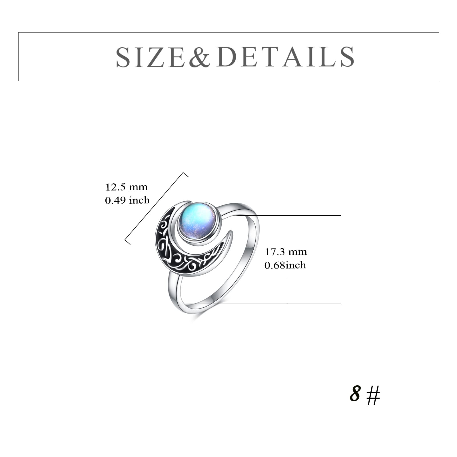 CRMAD Moonstone Ring for Women Sterling Silver Crescent Moon Adjustable Ring (7)
