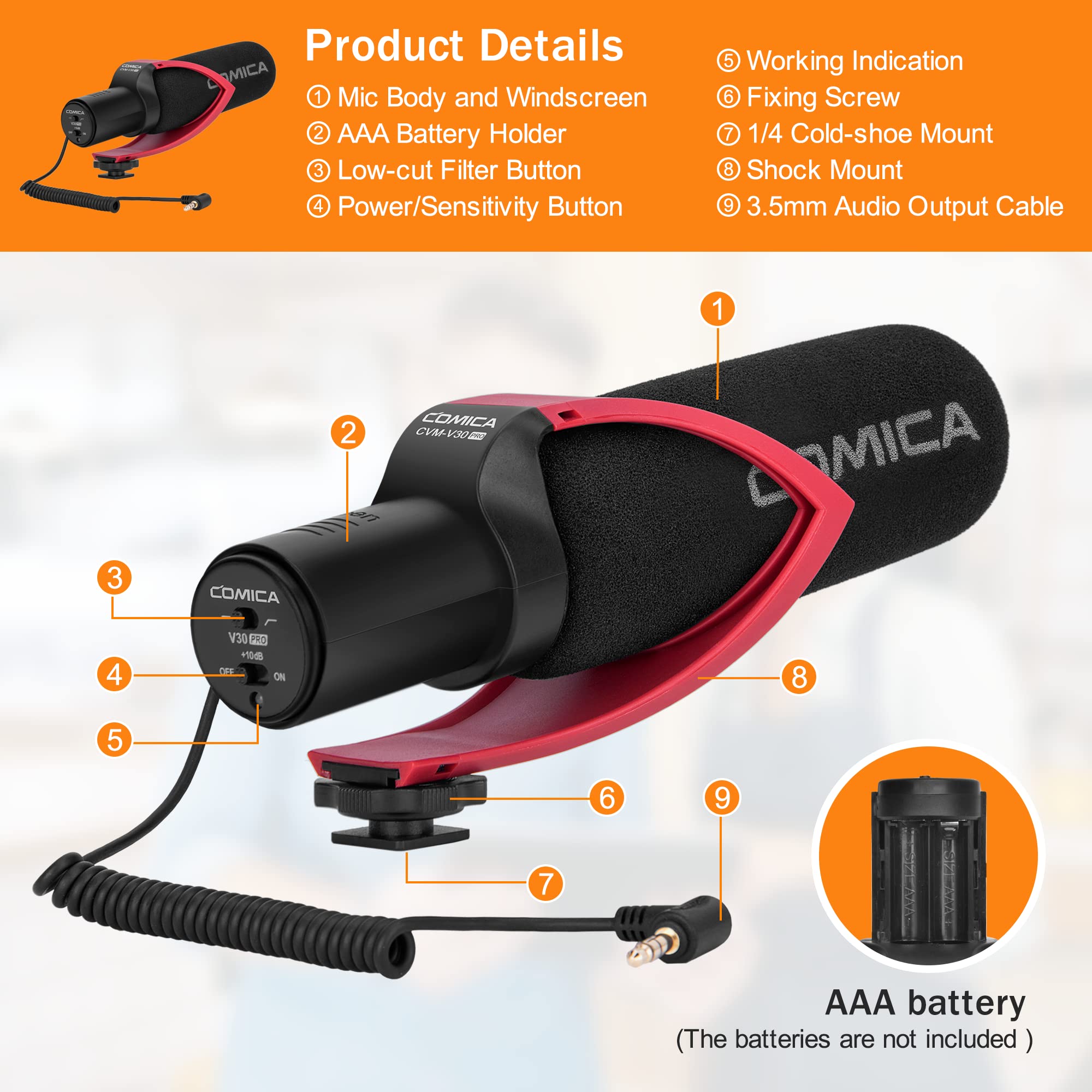 comica CVM-V30PRO Shotgun Microphone Professional Super Cardioid Video Recording Microphone with Wind Muff, Camera Microphone for Canon Nikon Sony DSLR Cameras,Camcorders,iPhone Smartphones