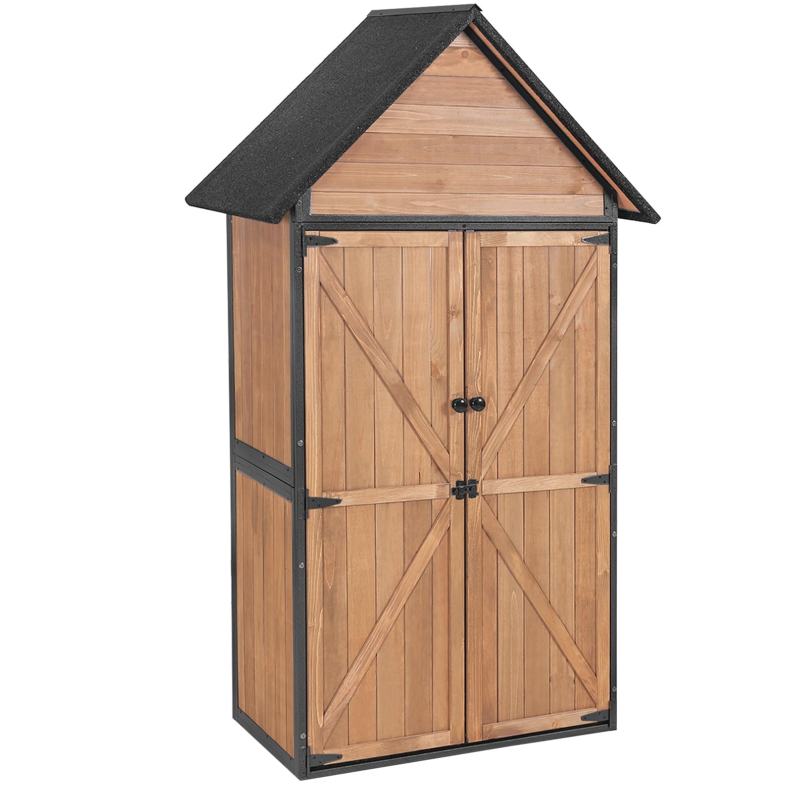 GUTINNEEN Shed Outdoor Storage Upgraded with Durable Metal Frame Garden Shed Tool Storage Cabinet with Wooden Floor Adjustable Shelfs 2.5 x 1.4FT (Brown)