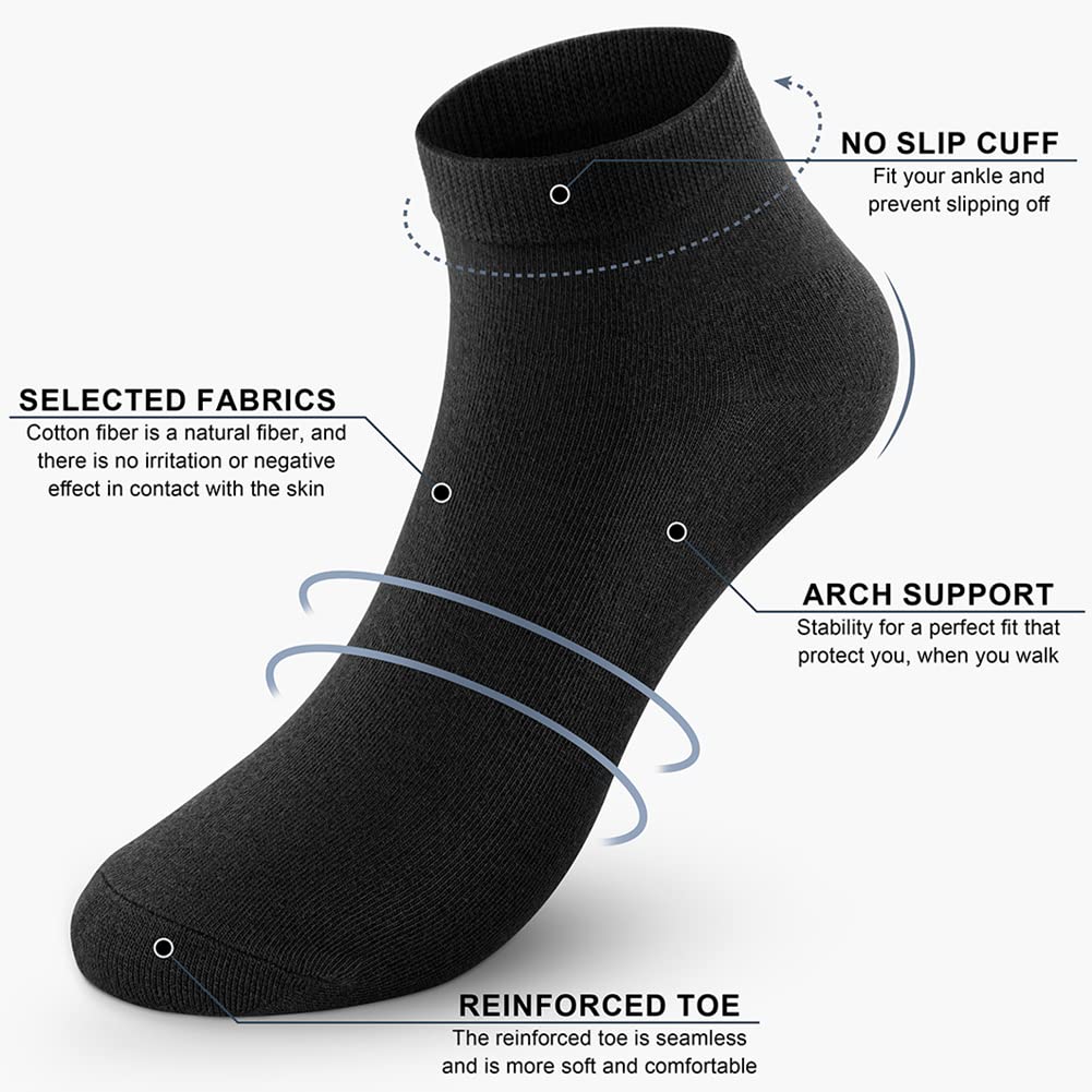 CHARMKING 8 Pairs Ankle Socks for Women Non Slip Cotton Socks No Show Socks Classic Low Cut Casual Socks (Black+White+Grey)