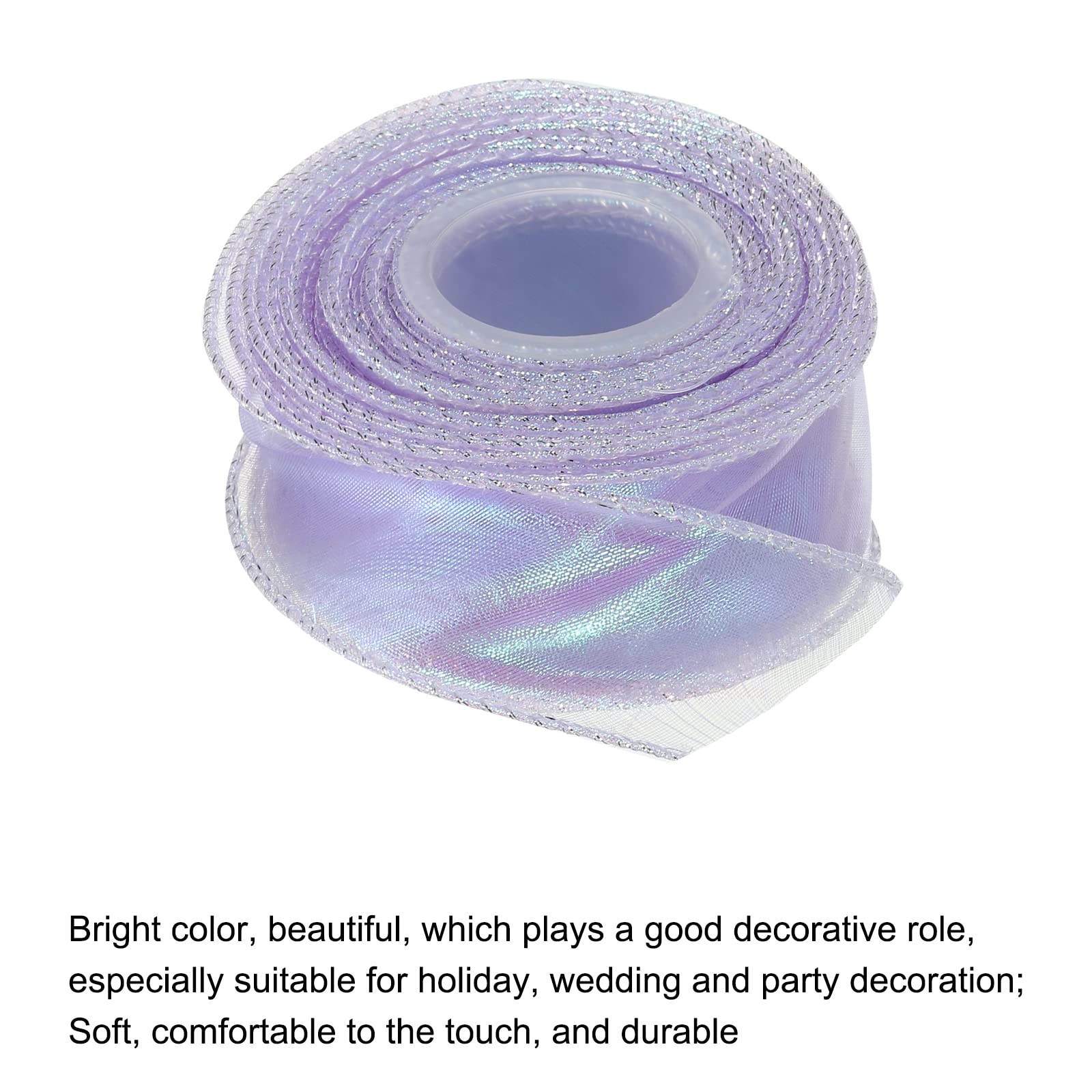 MECCANIXITY 1 1/2" Wide Sparkly Sheer Wired Organza Ribbon Pastel Shimmer Iridescent Chiffon Ribbons 10 Yard Lavender Purple for Gift Wrapping Bouquet Wedding Bows