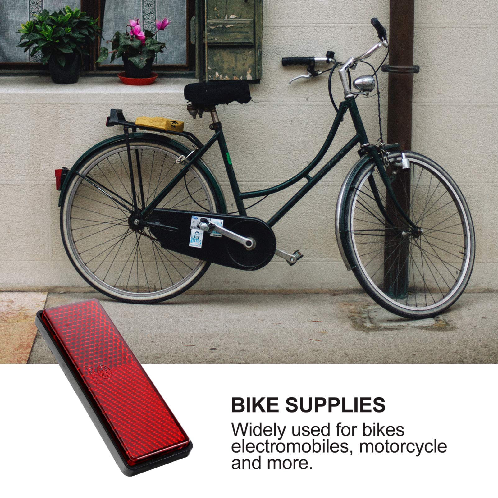 DOITOOL 10Pcs Rear Reflactors Rectangular Bicycle Bike Safety Caution Warning Reflector for Bike Motorcycles Trailer Gate Posts (Red)