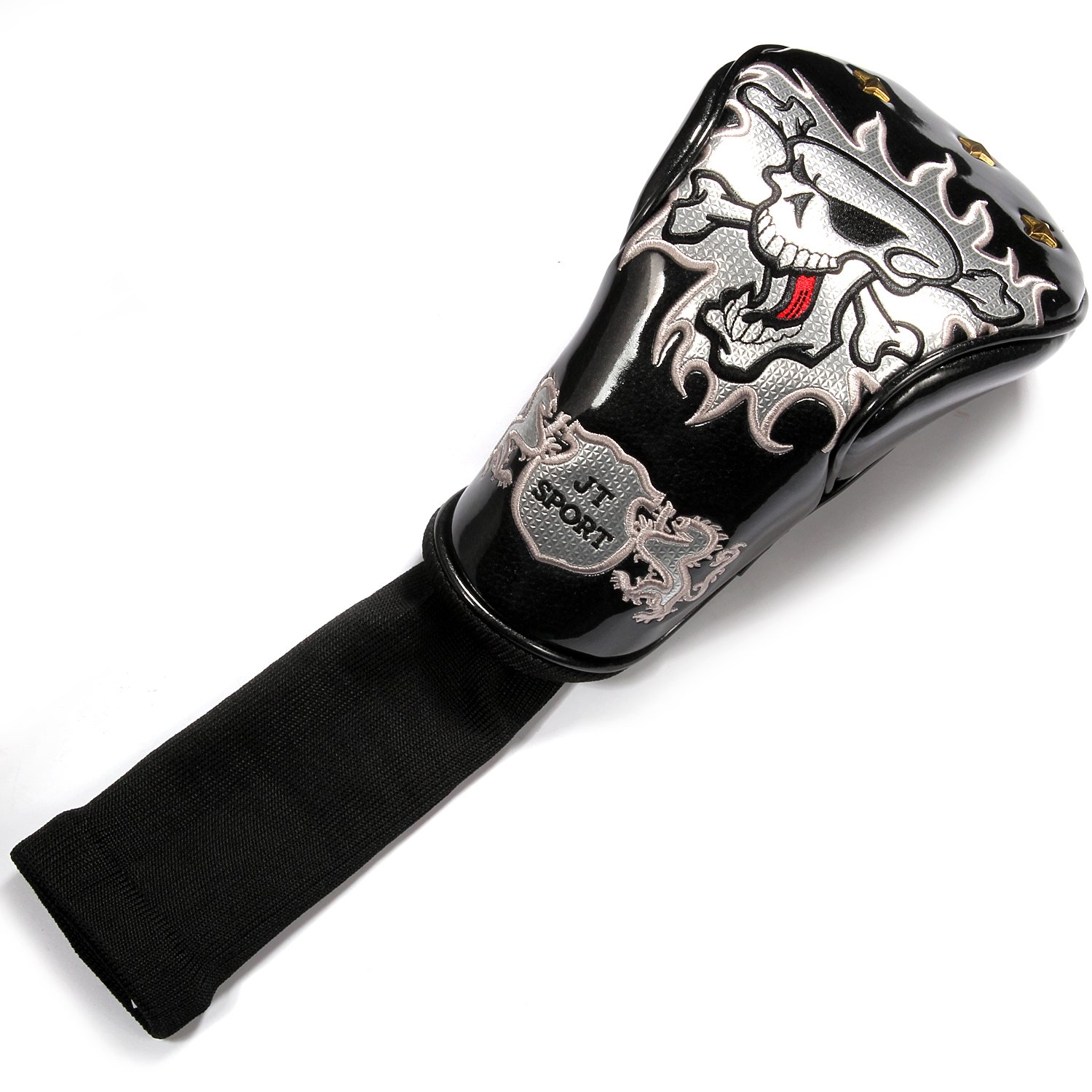 Crtystal Leather Skull Head Embroidery Style Golf Club Headcover Set Protector (3pcs/Set Black Cover)