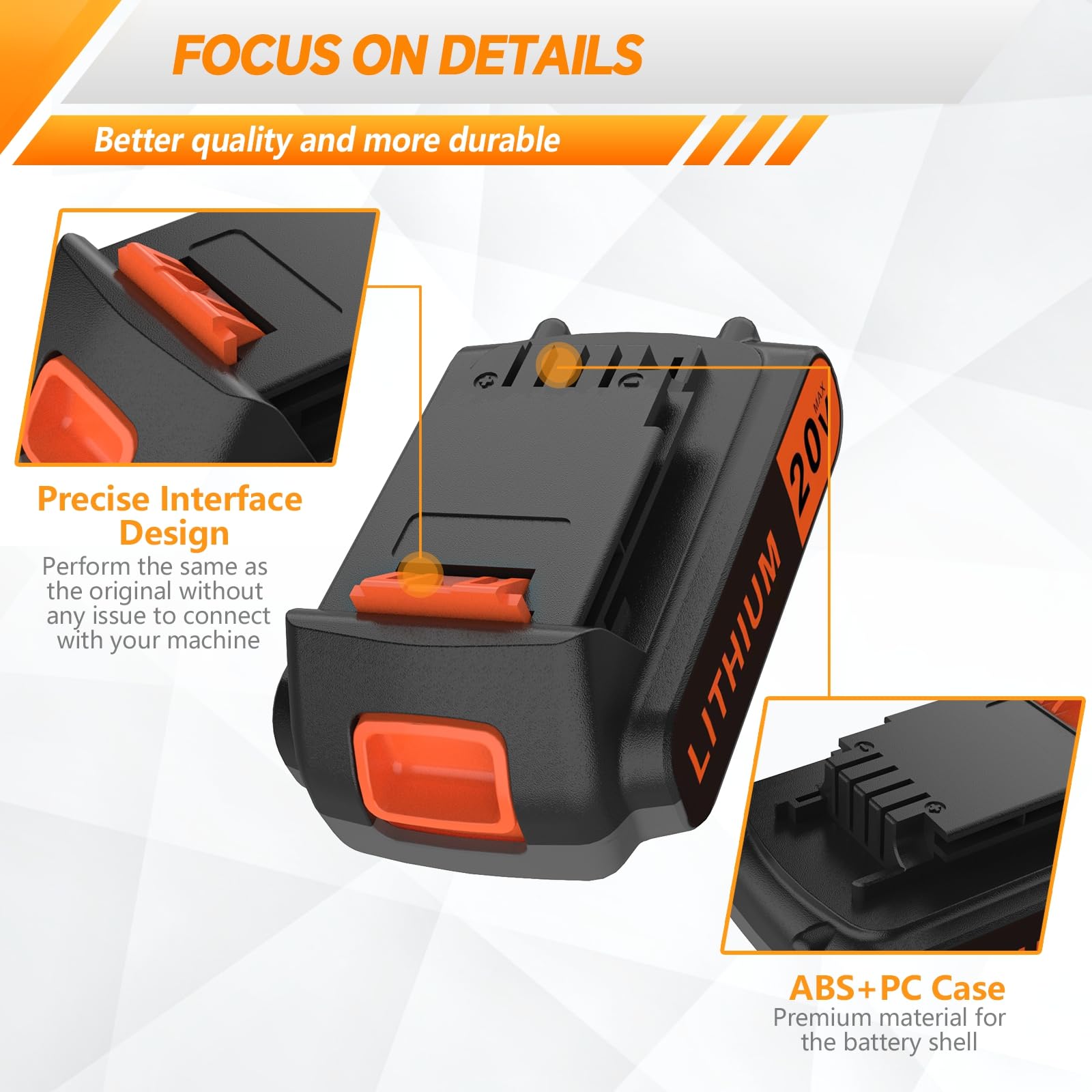 EDETOVAD 20 Volt MAX 2.0AH Lithium-Ion Battery Replacement for Black+Decker 20V Battery,Compatible with All Power 20V Black and Decker Power+ Tools
