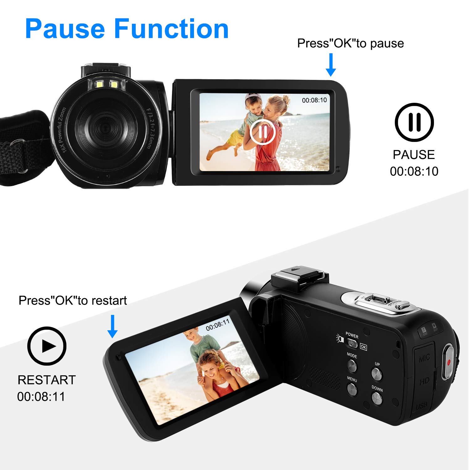 Comkes Video Camera Camcorder Digital vlogging Camera for YouTube Full HD 1080P 30FPS 30.0MP 18X Digital Zoom Camcorder with 2 Batteries and Remote Control