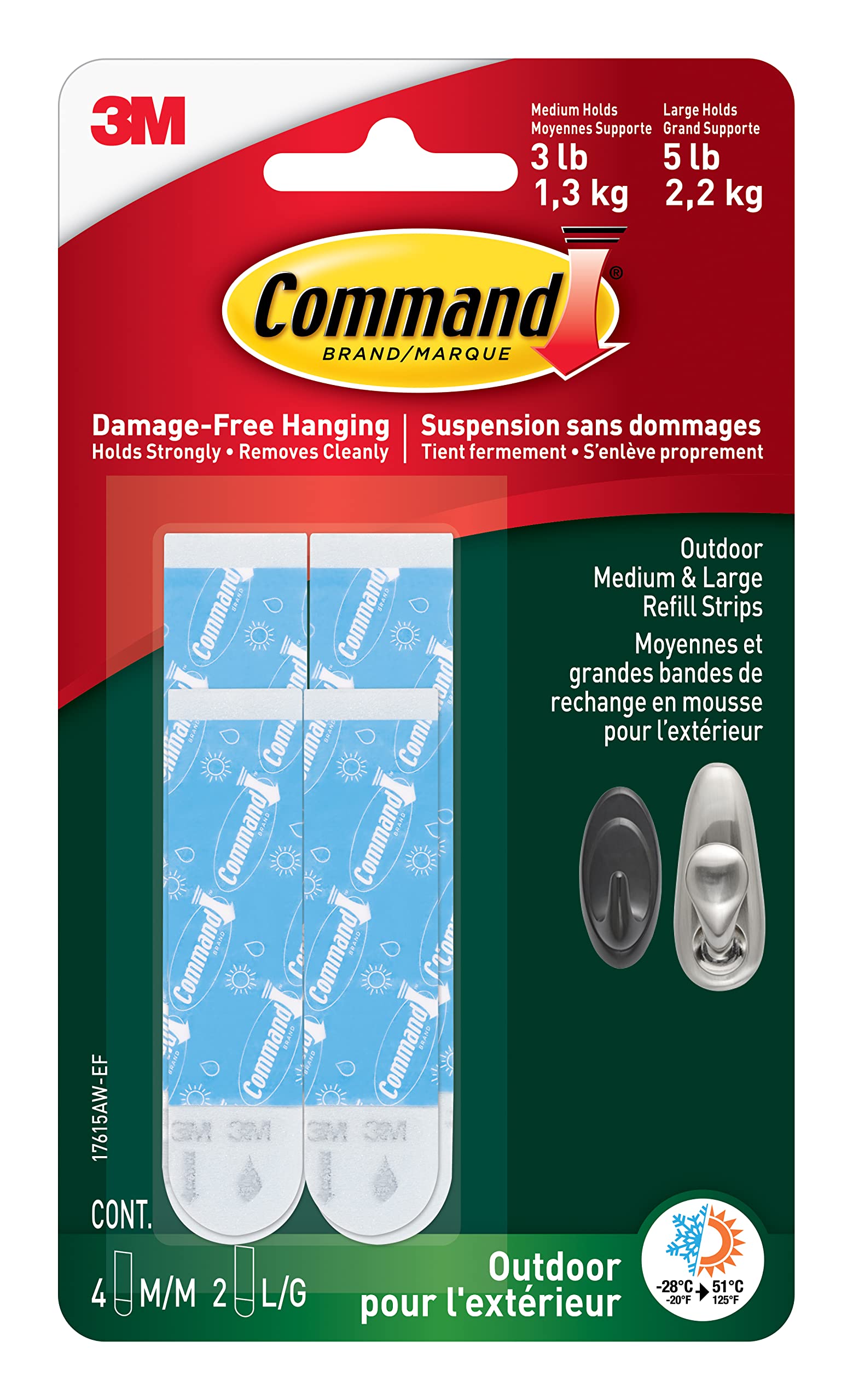 Command Plastic 17615AW-ES-E 051141976914 Outdoor Refill Strips, 4, White