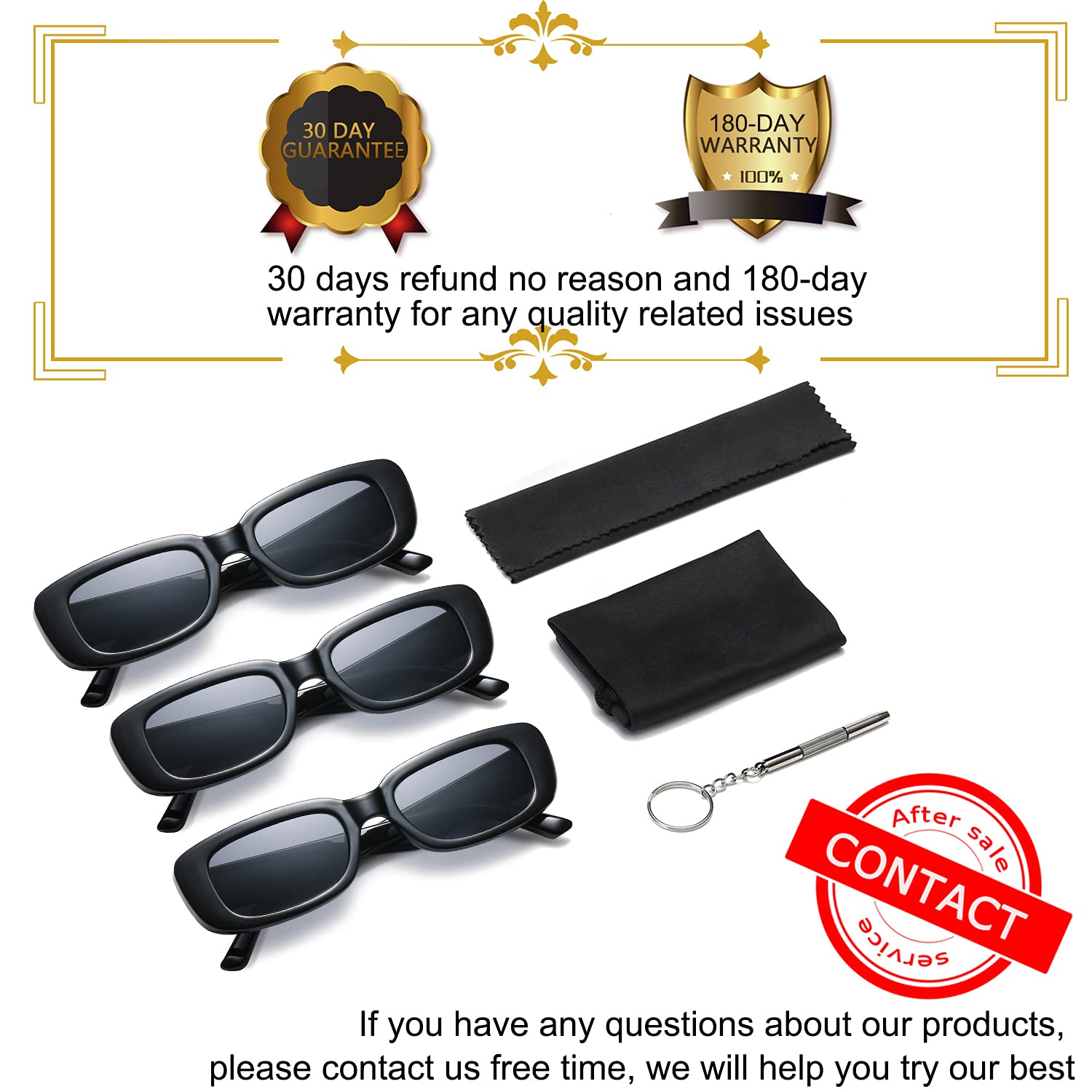 CHBP Retro Rectangle Sunglasses Womens Men Trendy Vintage Narrow Polarized UV Protection 90s Sunglasses For Women-3 Pack