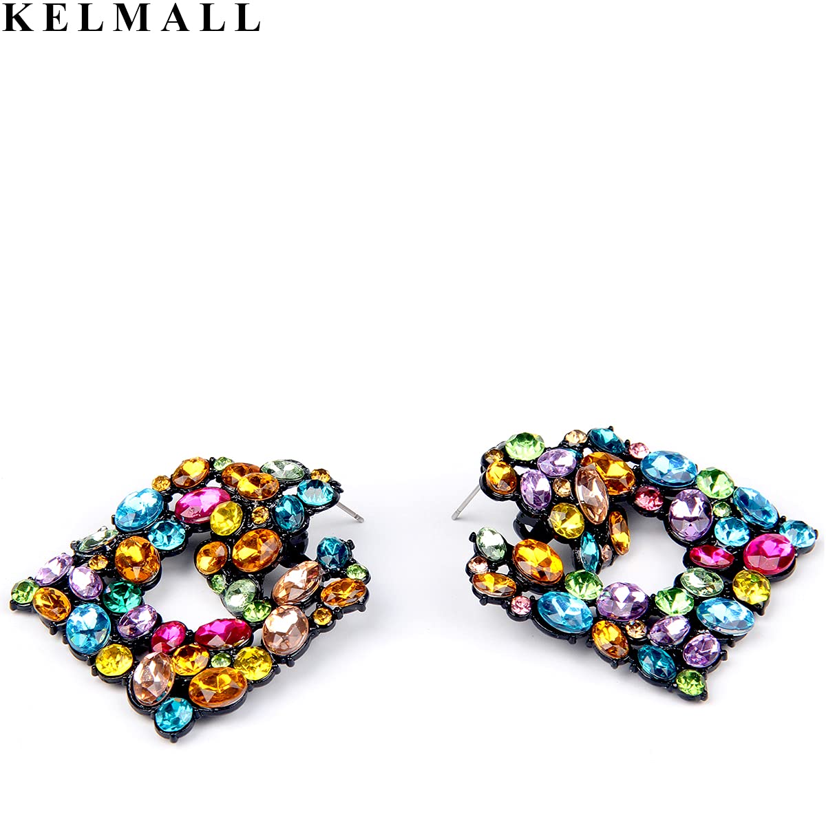 Crystal Square Dangle Statement Earrings Geometric Shaped with Colorful Rhinstone Drop Earrings for Women KELMALL COLLECTION