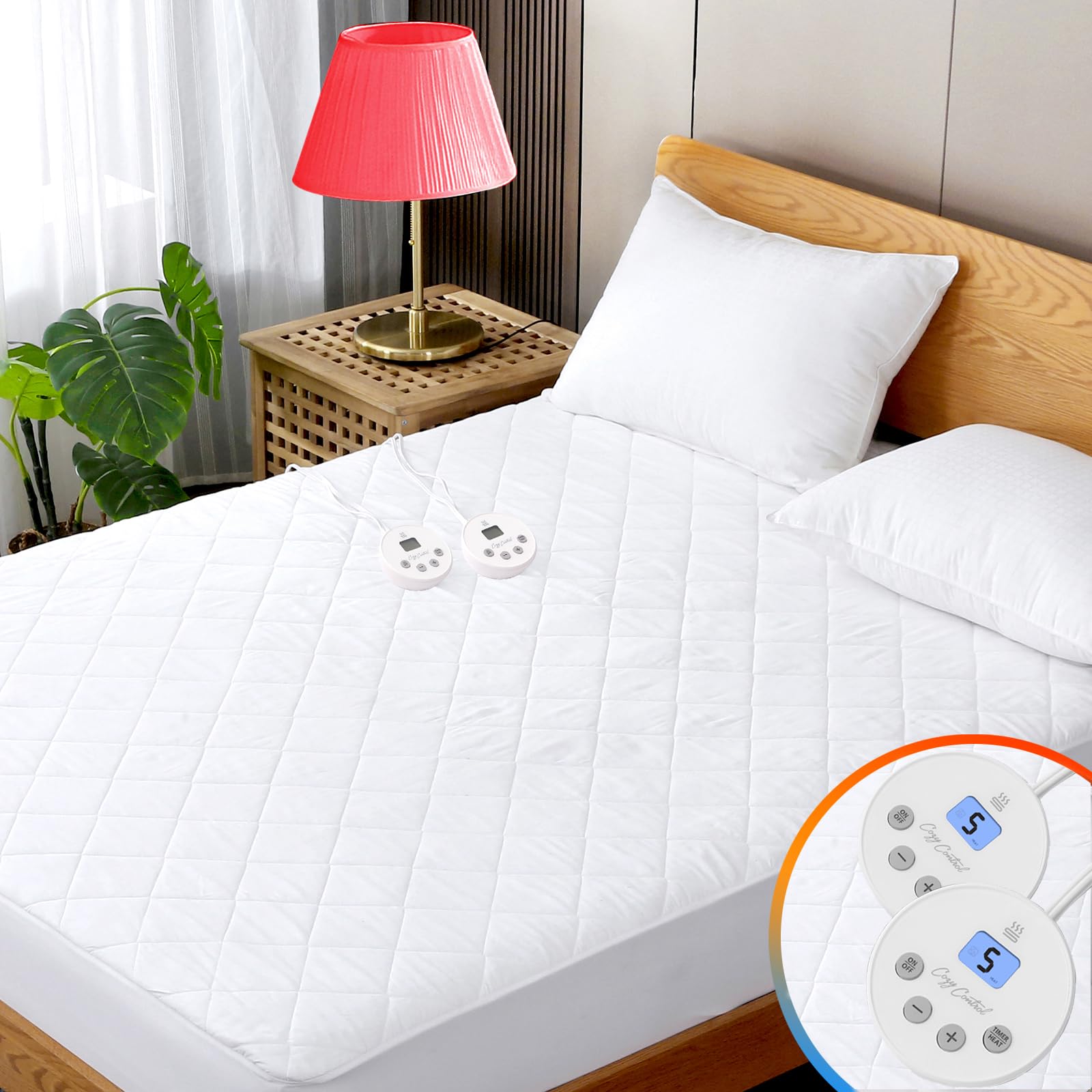 Heated Mattress Pad Queen Size Quilted Zone Heating Electric Bed Warmer Luxury Comfort Heat Mattress Pad Cover Dual Controller(10 Heat Setting | 1-12 Hours Auto Shut Off | with 8-21 Inch Deep Pocket)