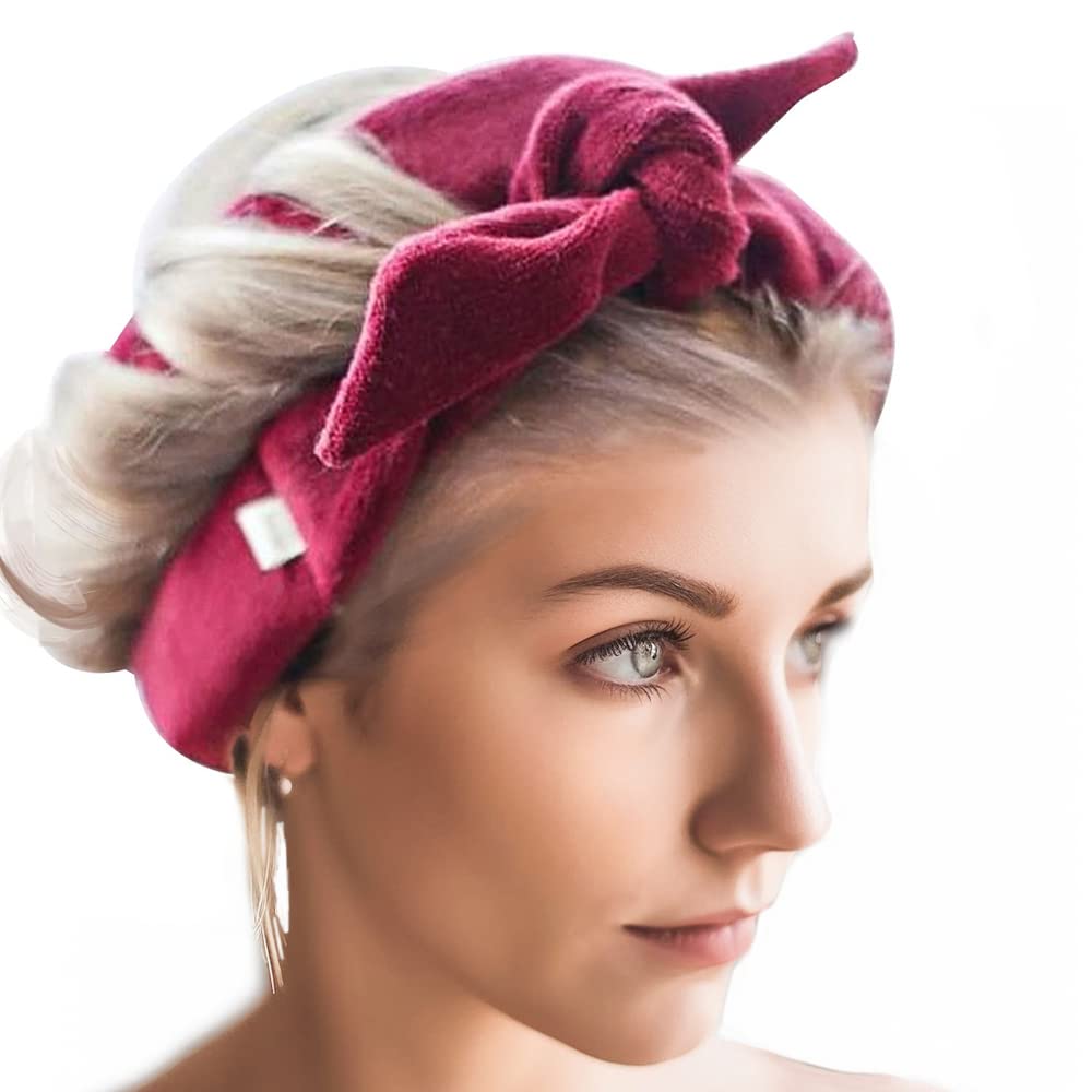 Heatless Sleeping Curling Rod Headband, No Heat Curl Ribbon with Clips and Scrunchie,Natural Soft Wave DIY Hair Rollers Styling Tool (Wine red)