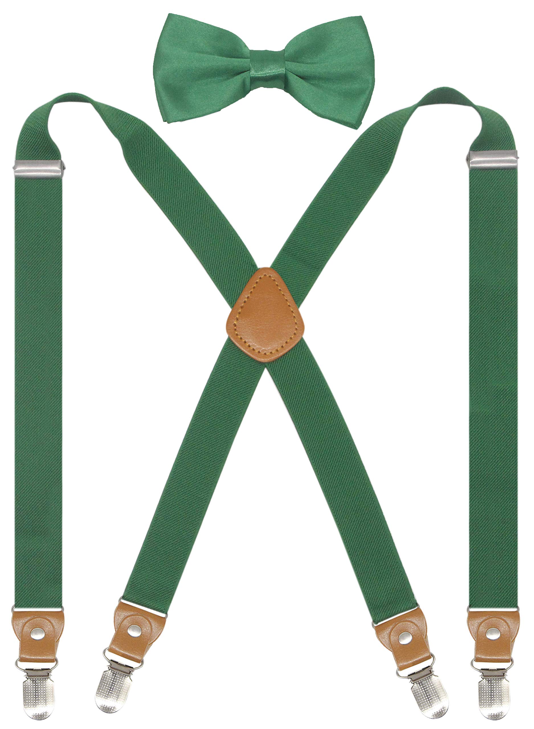 Doloise Suspenders Men&Women Bowtie Set X Back Suspender For Wedding&Formal Events with 1 Inch Wide Elastic Braces (Green)