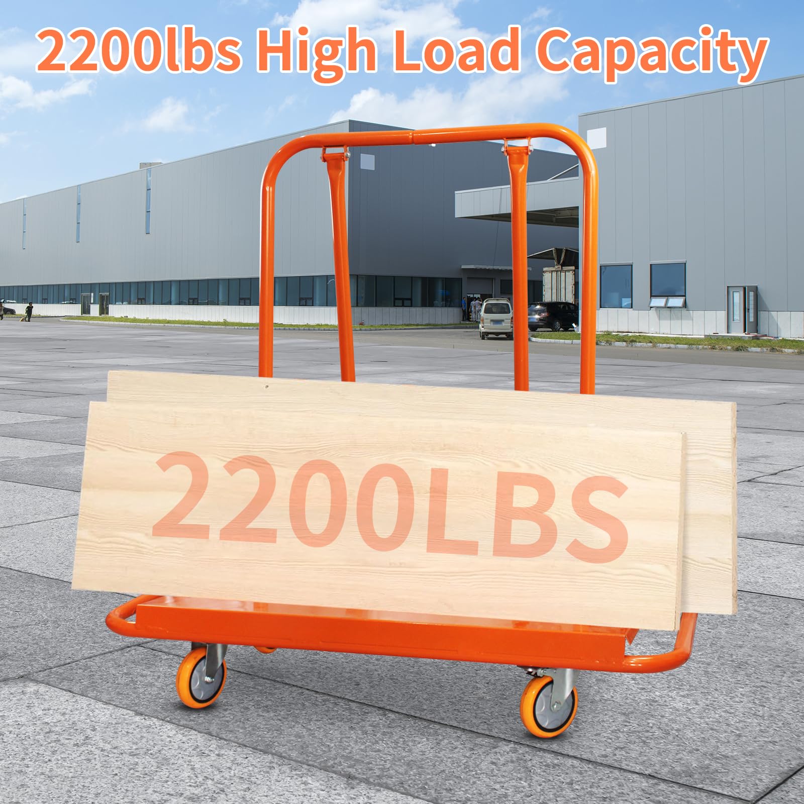Heavy Duty Drywall Sheet Cart, 2200LBS Load Capacity Steel Panel Dolly with 4 Swivel Casters Wheel, Powder Coated Rust Resistant, Multi-Purpose Cart for Moving Various Panels