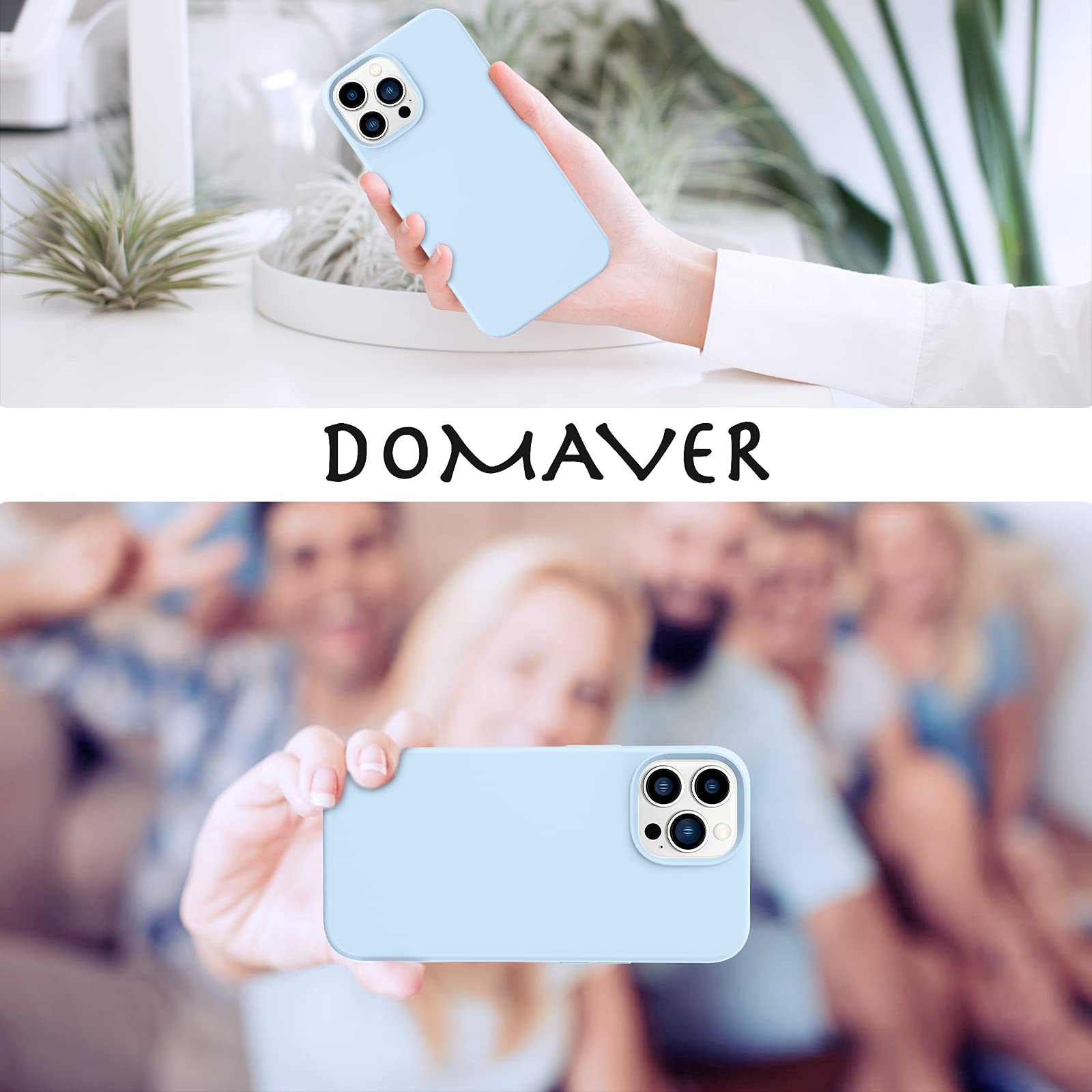 DOMAVER iPhone 13 Pro Max Case Silicone Gel Microfiber Lining Cushion Cover Shockproof Protective Phone Cases for iPhone 13 Pro Max 6.7 Inch, Light Blue