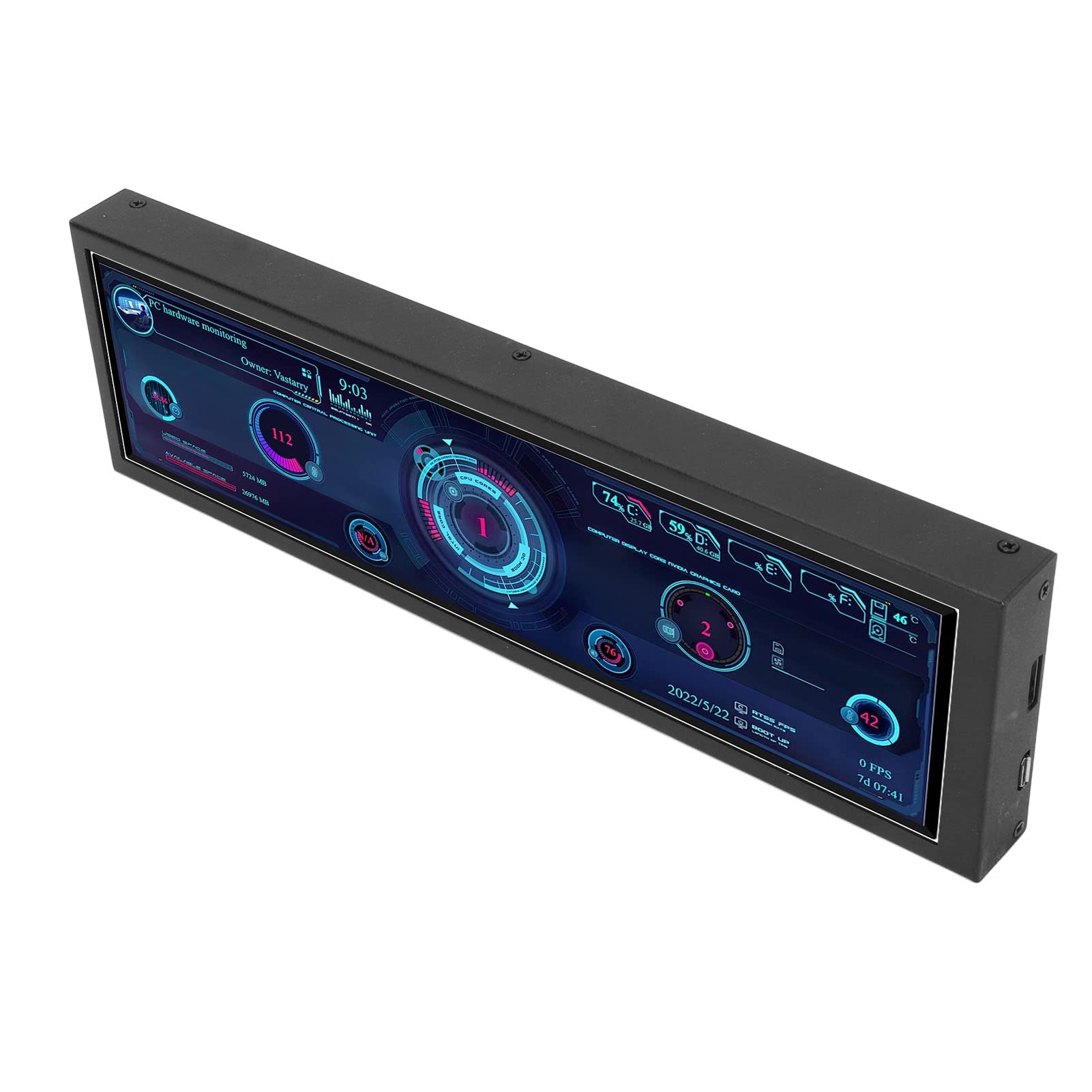Heayzoki 8.8 Inch Display 1920x480 CPU GPU SSD Data Temperature Monitor Chassis Sub Screen, Micro USB Mini Data Monitor for RPi for
