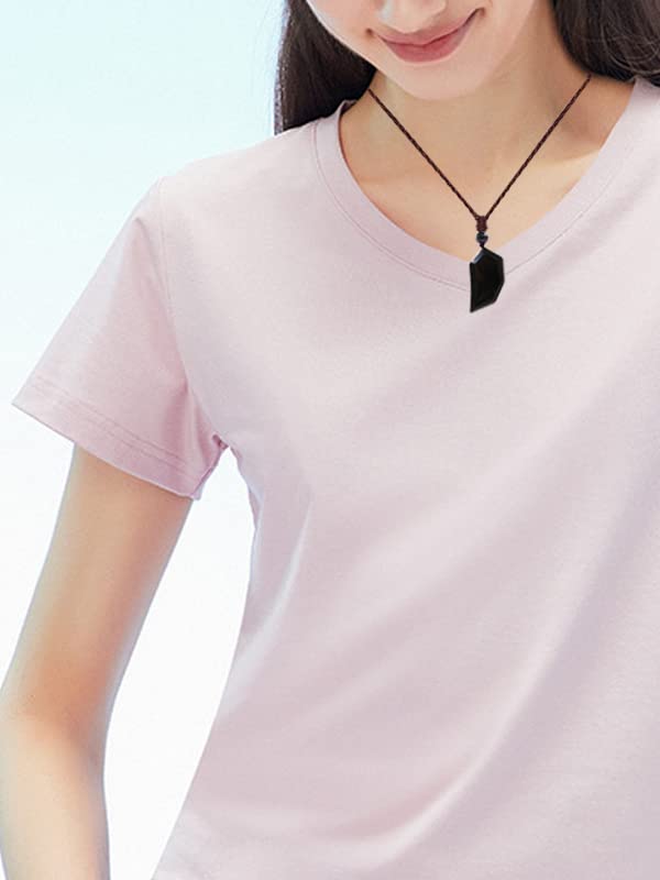Domika 2pcs Healing Stone Matching Heart Couples Necklace Rose Quartz Black Obsidian Crystal Pendant Adjustable Rope Love Puzzle Necklace for Men Women