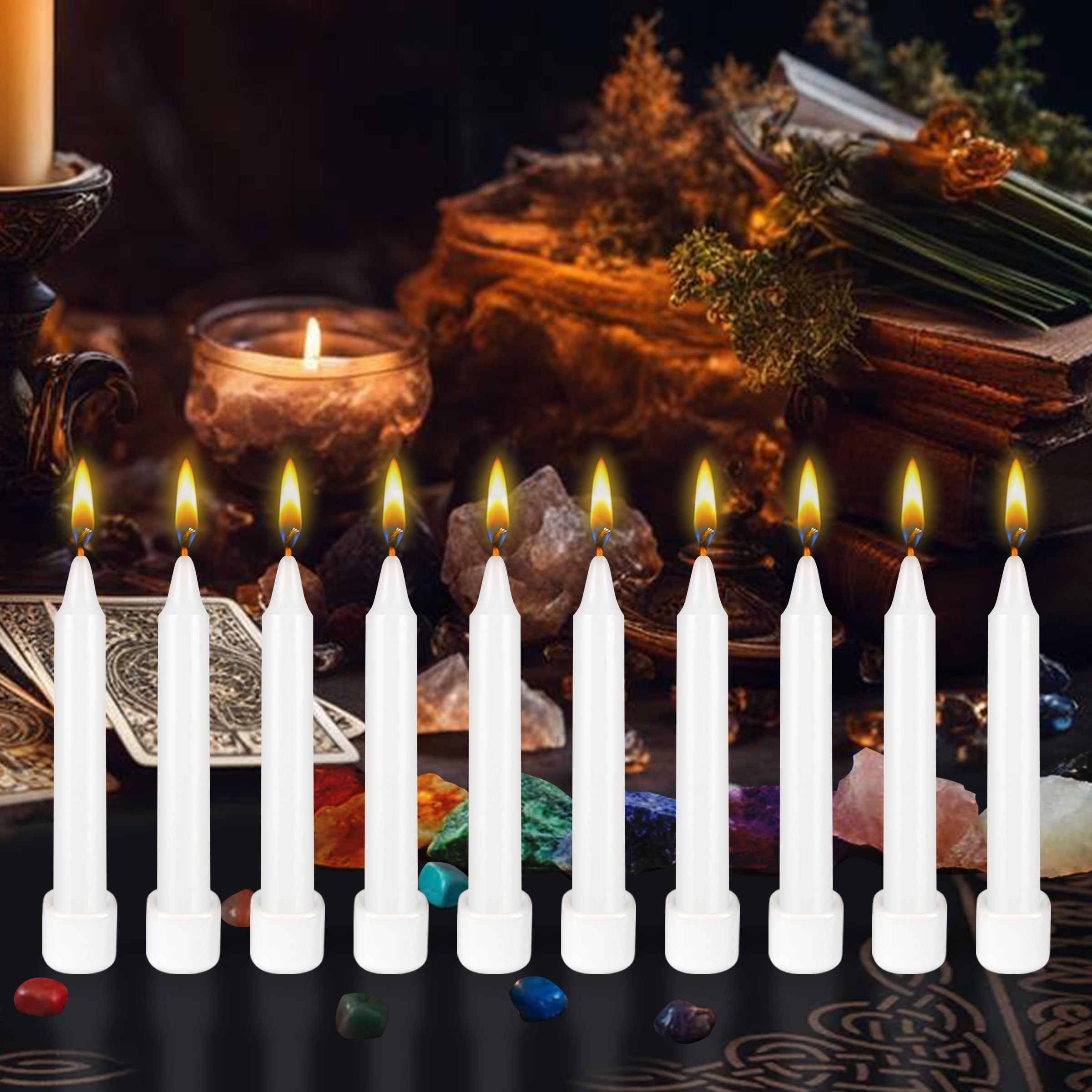 Mega Candles 10 pcs Unscented White 5 Inch Taper Candles, Multi Purpose, Household General Usage, Emergency Lighting, Church, Prayer Vigils, Religious Ceremonies