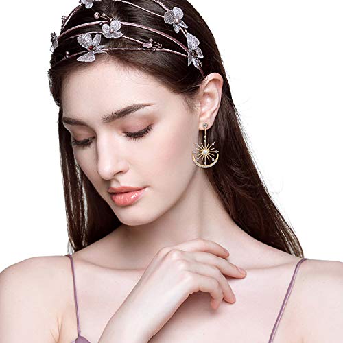 Cubic Zirconia Moon Star Drop Earrings, Simulated Diamond Long Dangle CZ Star Earring