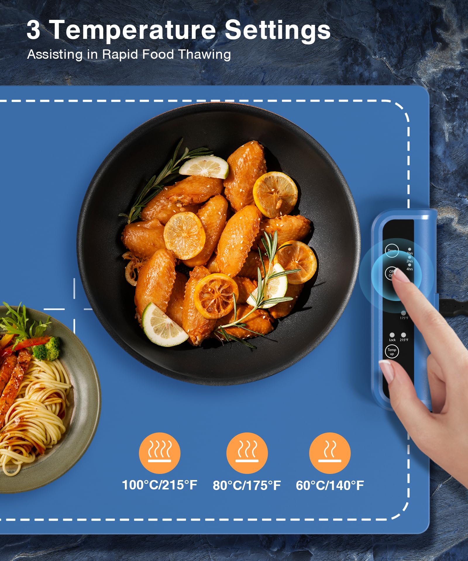 Electric Warming Tray - Full Surface Heating,Rollable & Portable - 3 Temperature Settings & Fast Heating,Food Warmer Rolling Silicone Mat for Gatherings,Parties, Buffet,Everyday Use (Blue)