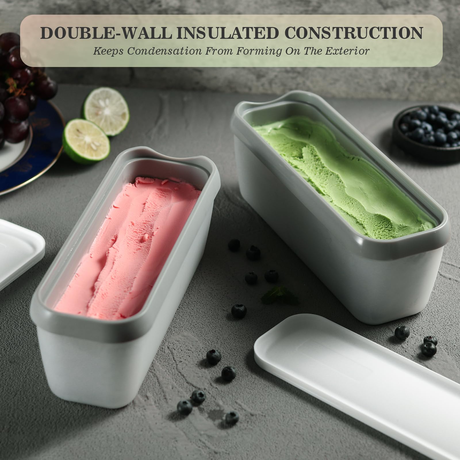 Ice Cream Containers,2Pack Ice Cream Containers for Homemade Ice Cream(1.5 Quart Each),Reusable Plastic Ice Cream Tubs Storage Containers Ice Cream Cups with Lids for Freezer