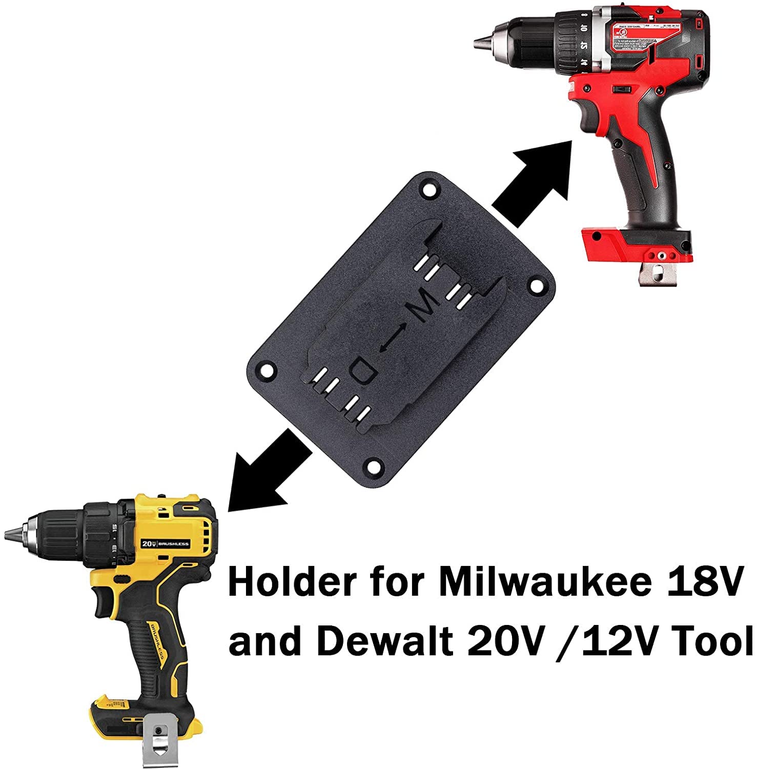 Donop Battery Base and Tool Holder for Dewalt 20V 12V Drill Tool Mount and 20V 60V Battery Holder/Hook/Base Holder (Black, 10 Packs)