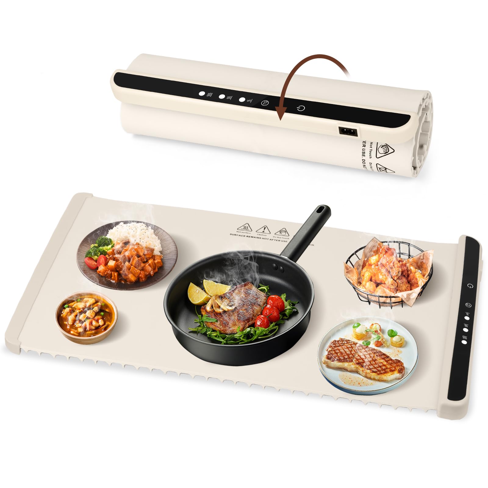 Electric Warming Tray, Food Warming Mat for Parties & Buffets with 3 Temperature & Fast Heating, Electric Food Warmer Mat, Foldable Silicone Heating Mat