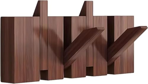 HEmlSkrona Beech-6 Hooks Wall Mounted Coat RackHooks Piano Key Hangers Natural Solid Wood Hangers Non-Woven Fabric Clothes Hangers for Closet, Kitchen, Bedroom, Bathroom, Entryway (Walnut, 4 Hooks)