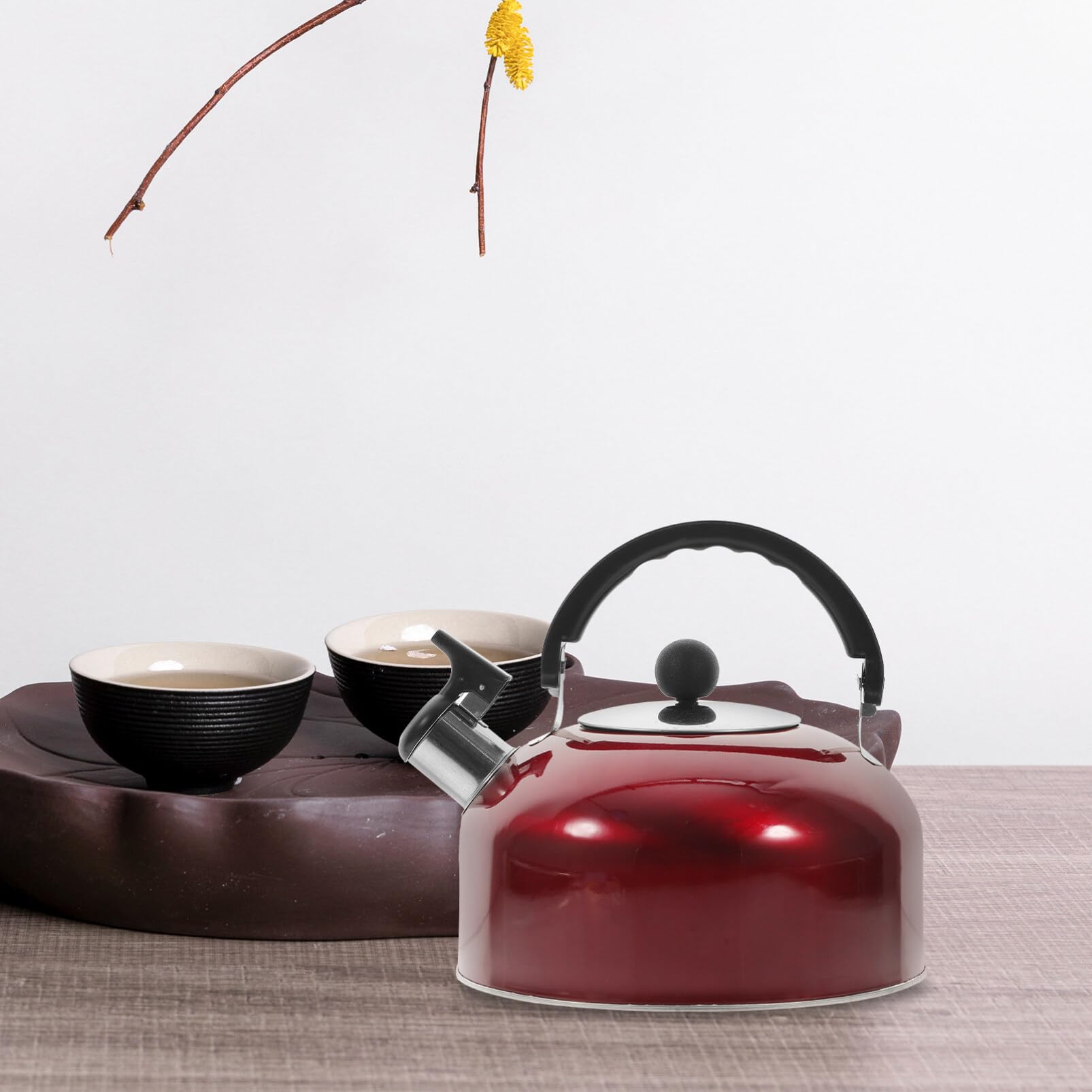 HEMOTON Tea Hemispherical Restaurant Whistling Anti- Coffee Large Red Boiled Stove Camping Espresso Handle Boil Black Kettle Small Boiling Electric with Wine Pot Household Machine Touch
