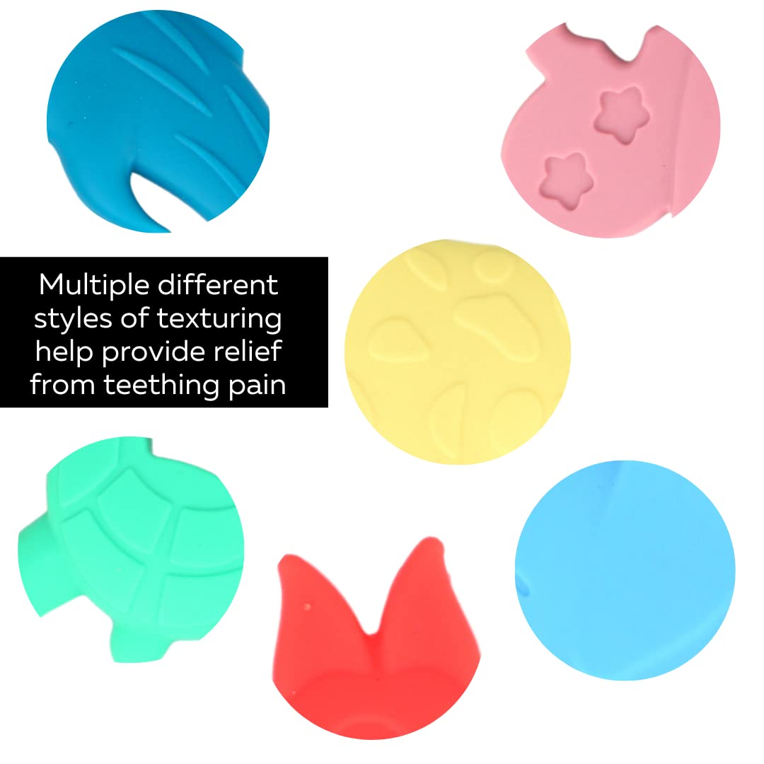 ChewBox Teething Toys 6 Pack- Animal Edition - Silicone Teethers for Babies Multi-Textured BPA Free, Freezer Safe to Soothe Babies Gums