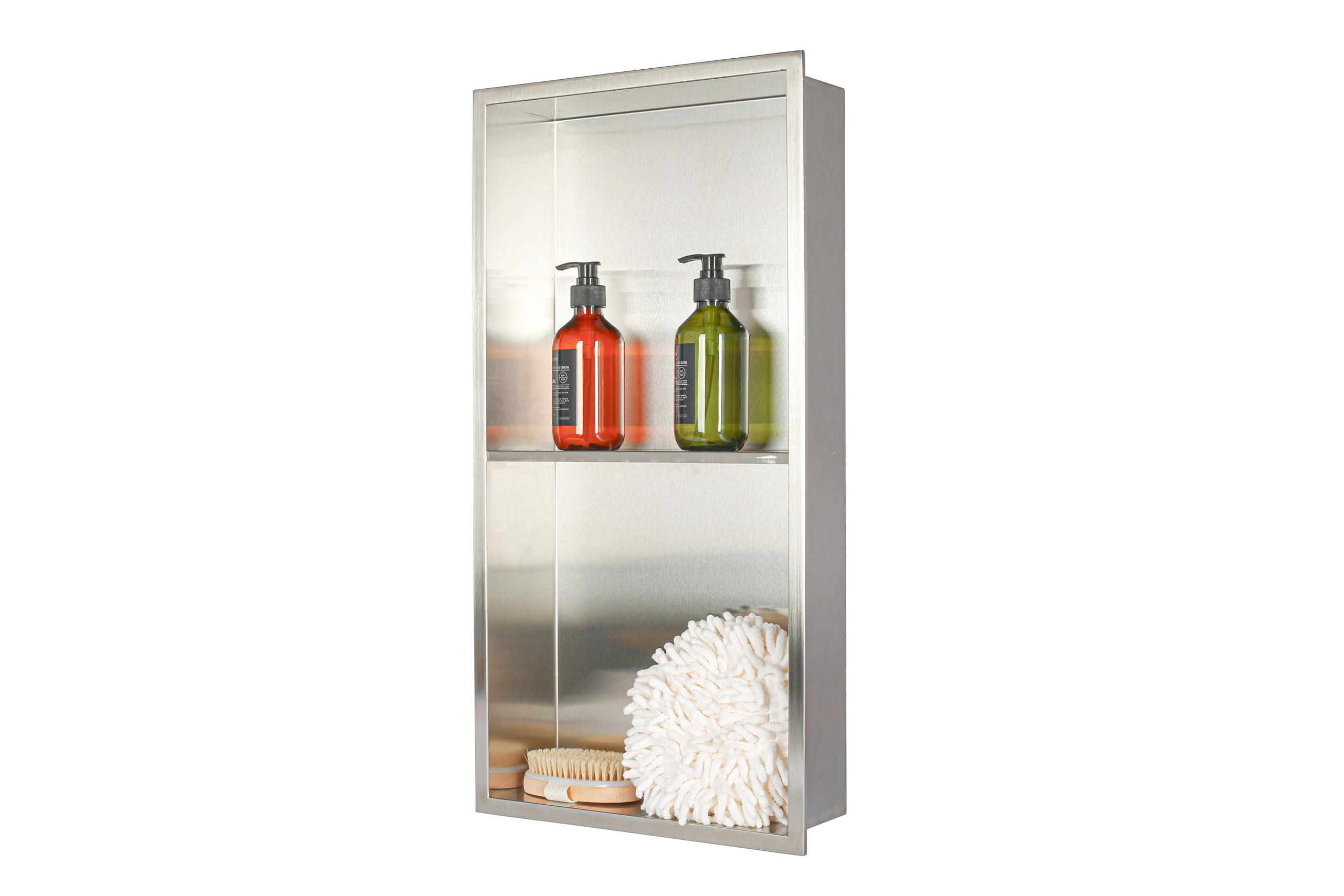 IKITRAEE Finished Shower Niche for Bathroom Storage,No Tile Needed,Recessed Wall Niche,Double Layer Storage,Made of Stainless Steel,24 in X12 in X4 inļ¼Primary Color Brushed