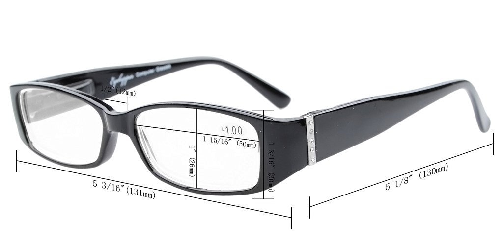 Computer Glasses with Crystals for Women Reading Blue Light Filter Eyeglasses(Black) without Strength
