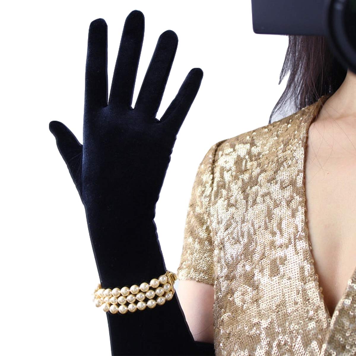 DooWay Black Long Velvet Opera Gloves TOUCHSCREEN 24 Inches Stretchy Women Evening Wedding Warm Gloves One Size