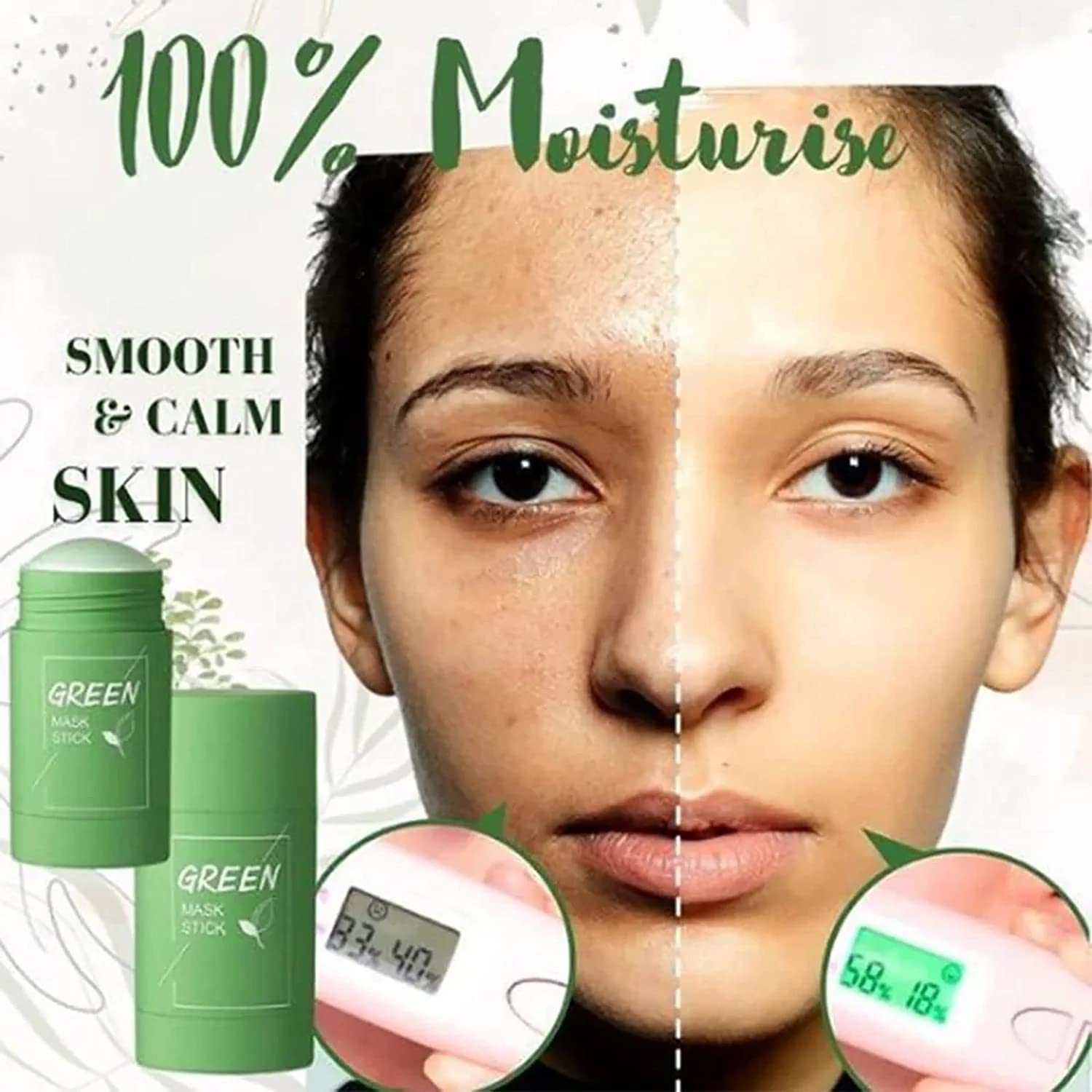 HENGBANG 2pcs Pocoskin Natural Green Tea Mask, Moisturizing, for Face, Unisex