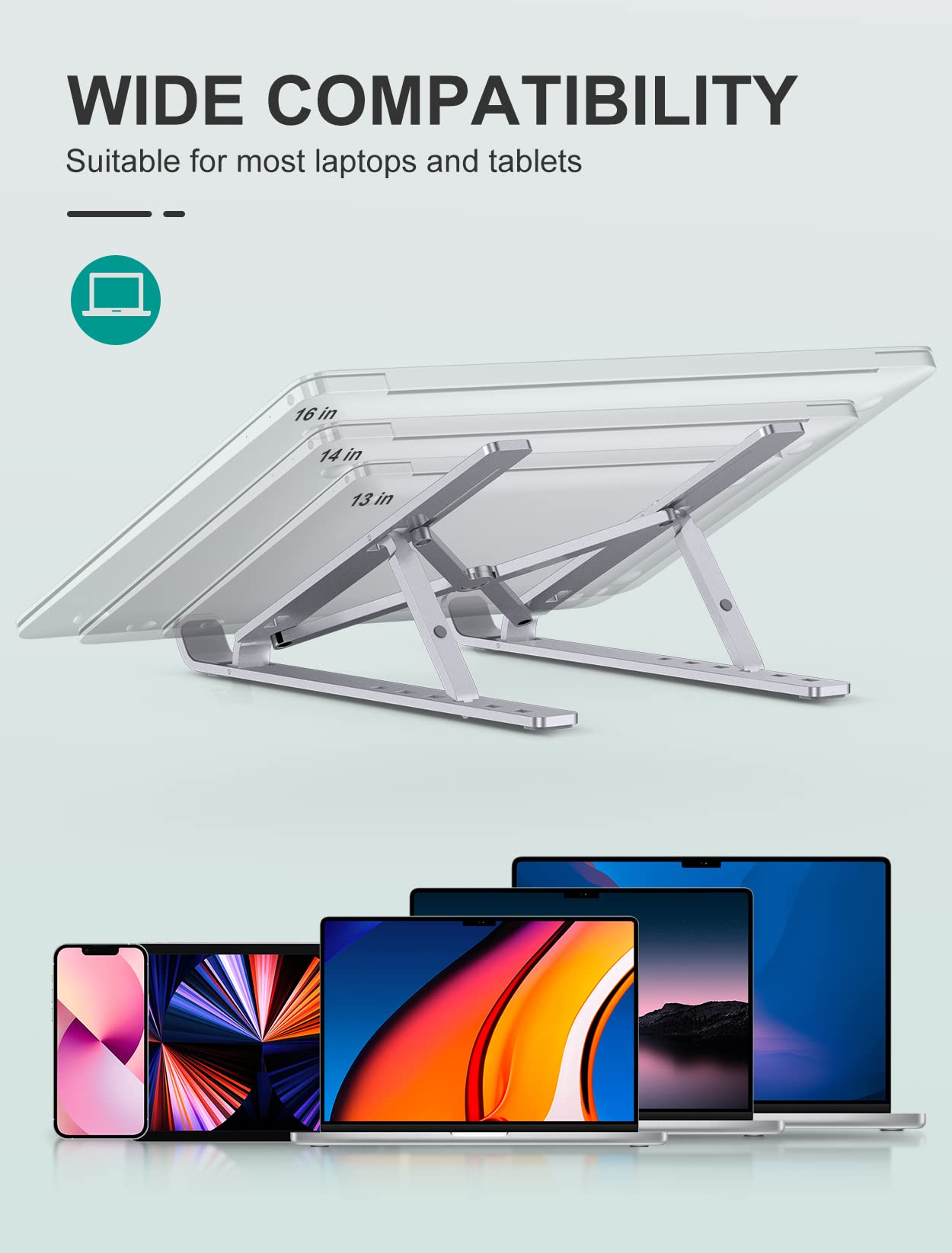 COMSOON Laptop Stand, Adjustable Portable Laptop Holder for Desk, Cooling Aluminum Ventilated Notebook Riser Compatible with MacBook Air Pro, Dell XPS, More 10-15.6 inches PC Computer, Tablet, iPad