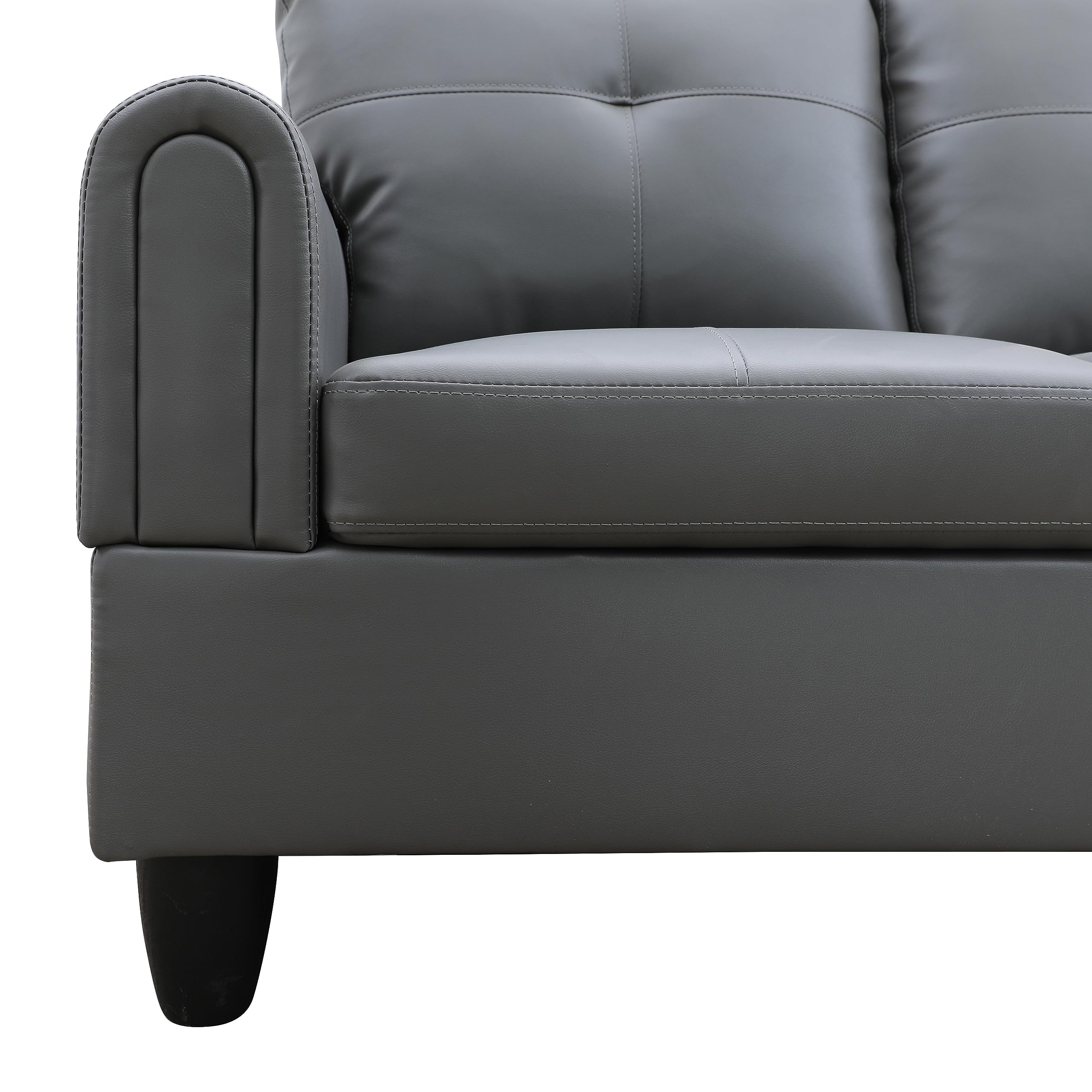 iLintek 97" Living Room Modern Sleeper Faux Leather L-Shape Modular Sectional Sofas Lounge Couch Comfy Upholstered Furniture Apartment, Studio, Office, Dark Grey