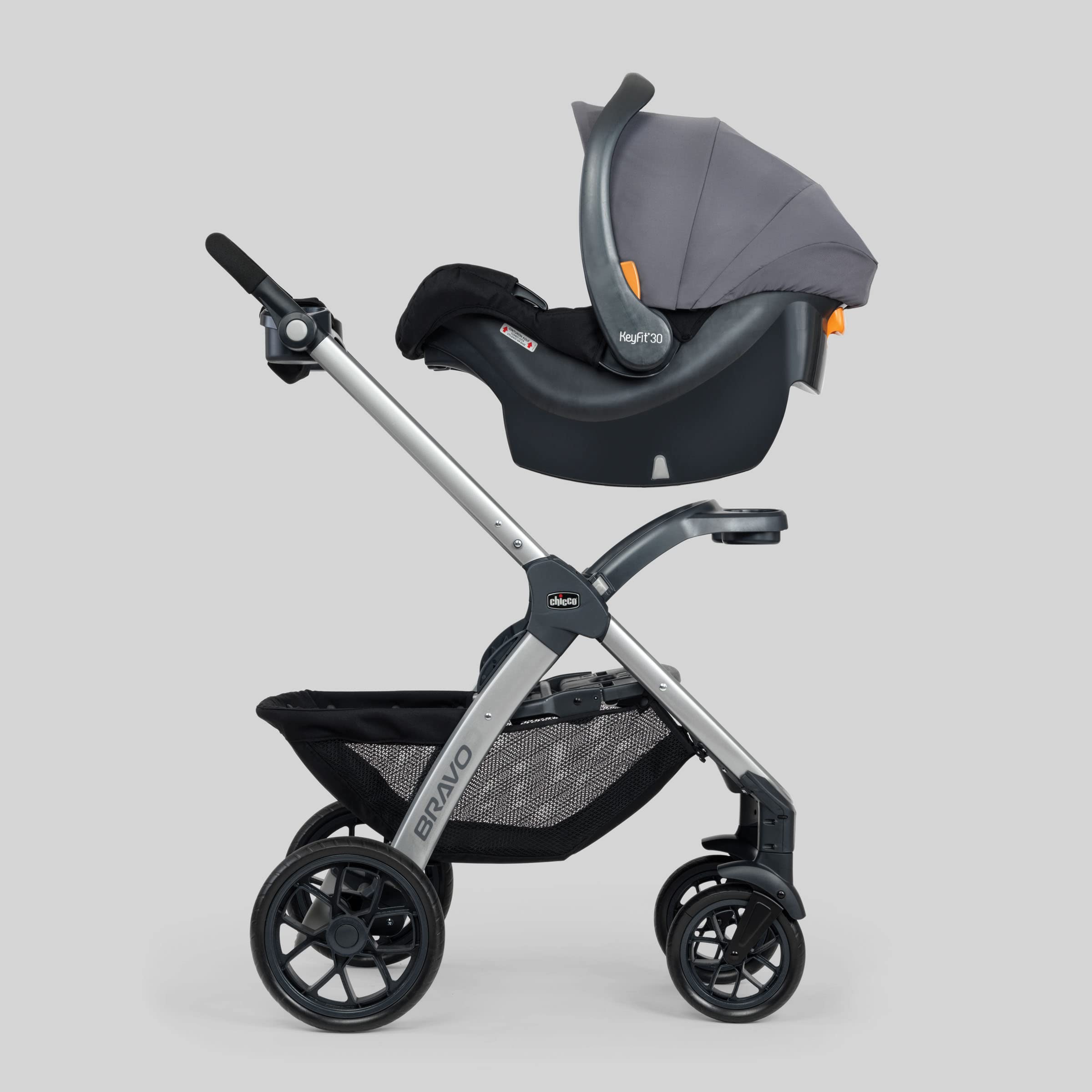 Chicco Bravo Trio Travel System with Full Size Stroller, Convertible Frame Stroller, One-Hand Compact Fold, Extendable Canopy and KeyFit 30 Infant Car Seat, Nottingham