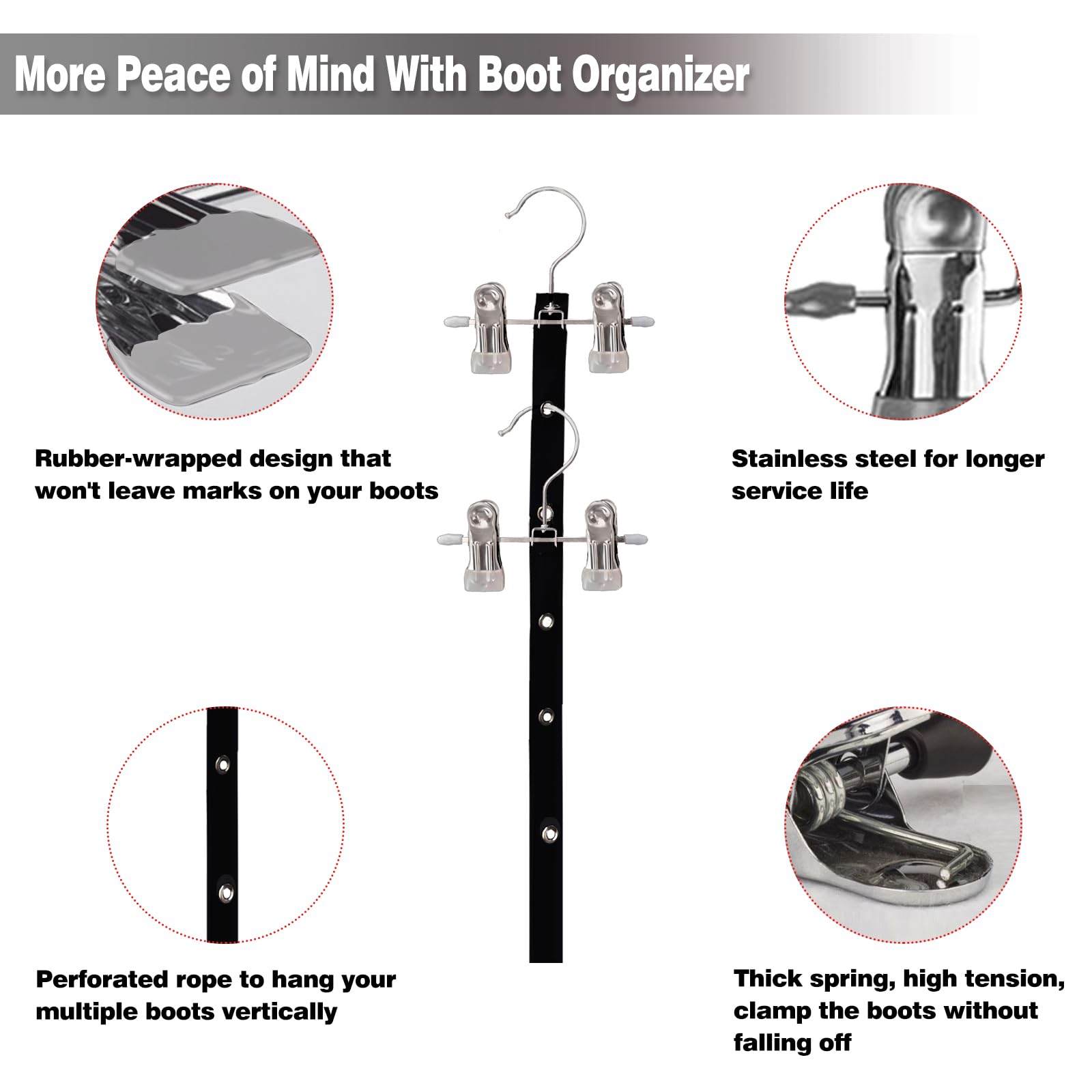 Enlivczom Boot Storage, Lightweight and Convenient Boot Organizer, Boot Holder for Hanging Boots Vertically, Two Free Lanyards (White Single Clip Circle)