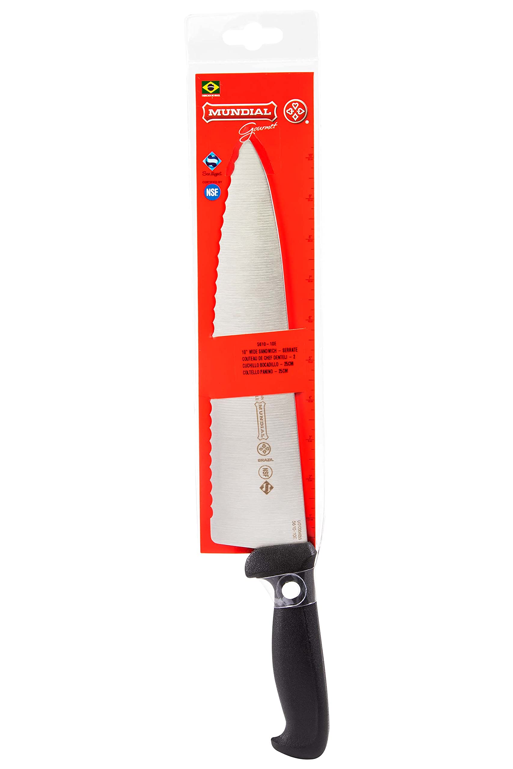 Mundial 5600 Series 10 in Bread or Sandwich Knife Serrated Edge, Black