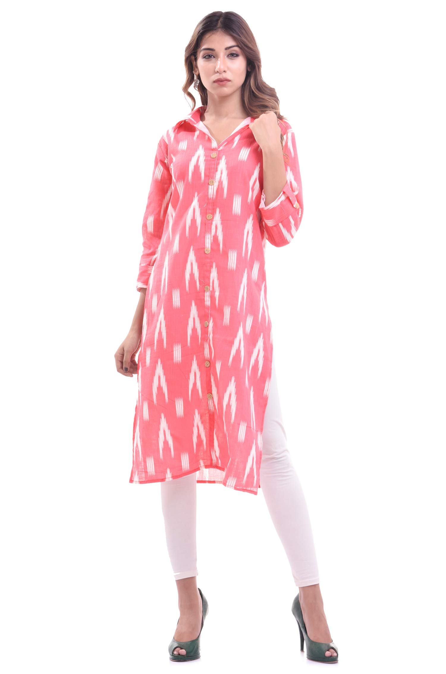 Chichi Indian Women's Printed Cotton Kurti Top, Orange, Large
