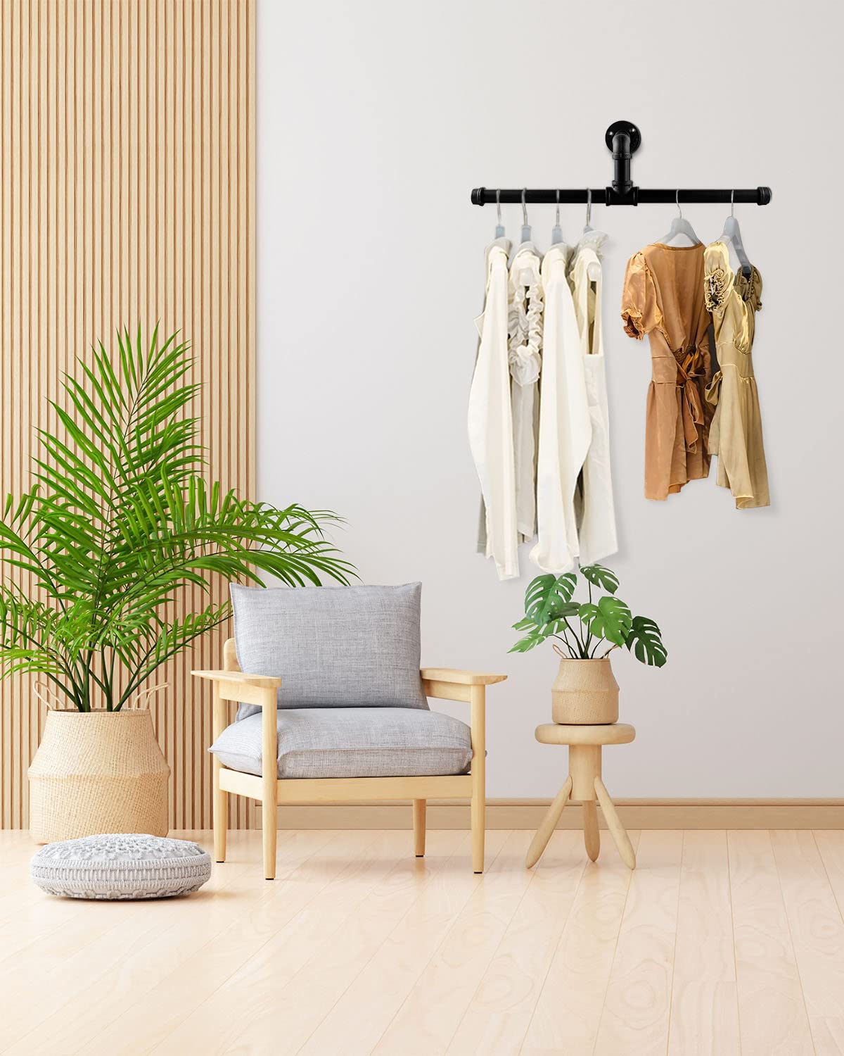 MUZIK 18 INCH Hanging Clothes Rack, Industrial Pipe Wall Mounted Closet Rods for Hanging Clothes, Heavy Duty Detachable Garment Rack, Multi-Purpose Hanging Rod for Closet Storage