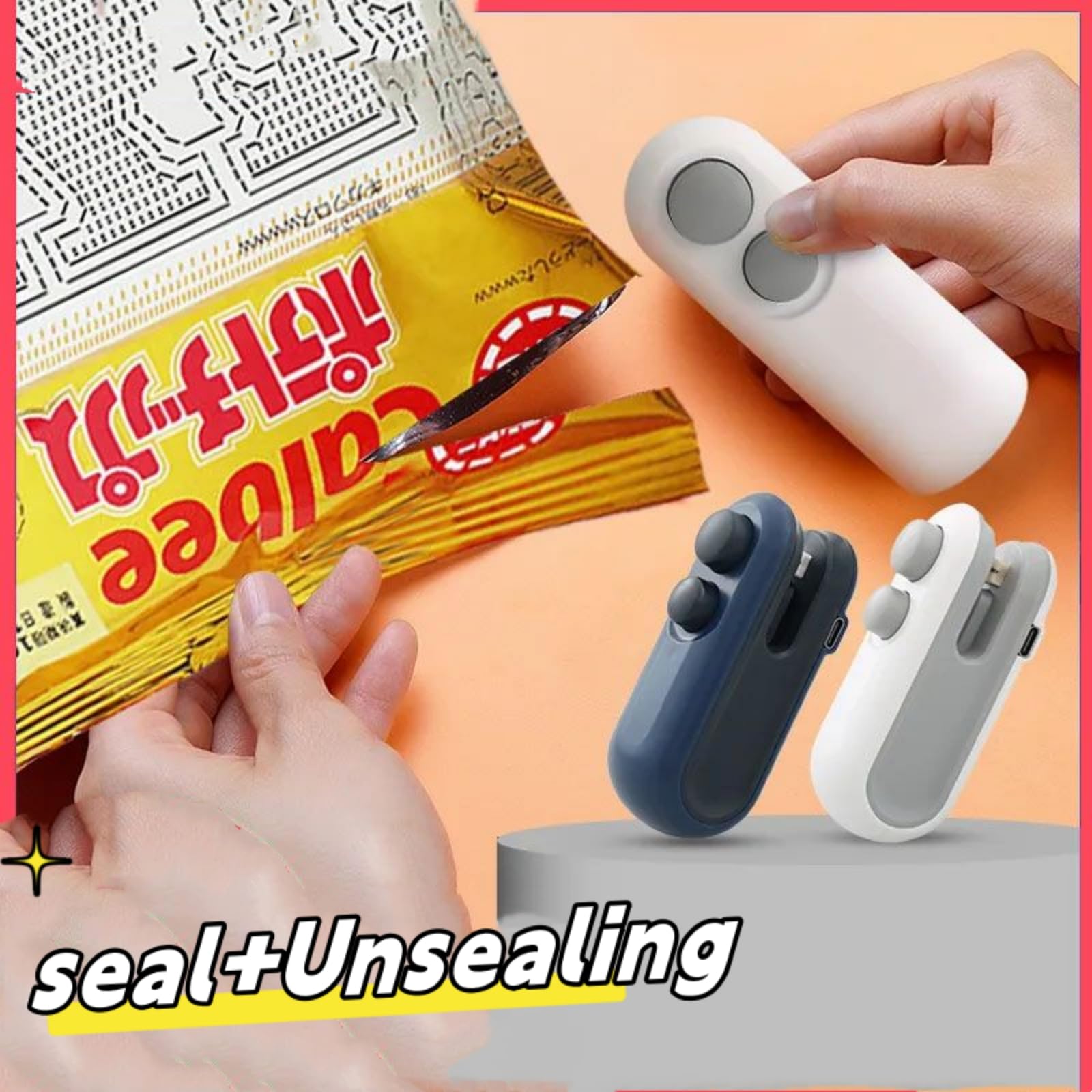 Mini Bag Sealer,Portable,Rechargeable Handheld Heat Vacuum Sealer,2 in 1 Sealer and Cutter, Portable Resealer Machine for Plastic Bags Food Storage Snacks Freshness,Magnetic attraction (White)
