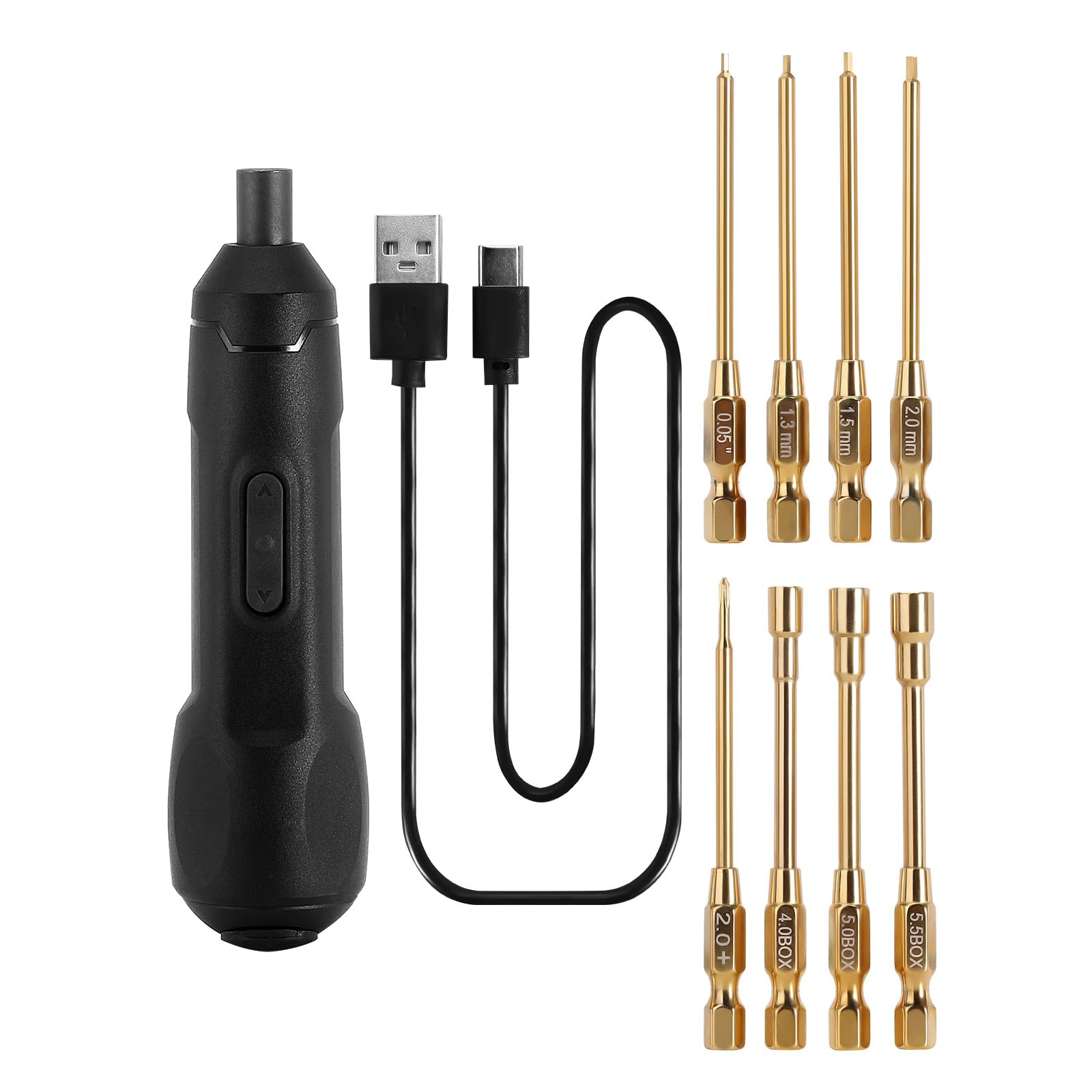 INJORA Electric Screwdriver Cordless with 8 Bits and USB Cable, Hex Screwdriver Nut Driver & Phillips Screwdriver Tool Set, RC Car Tools Kit For 1/18 1/24 RC Crawler Car Axial SCX24 AX24 FCX24 TRX4M