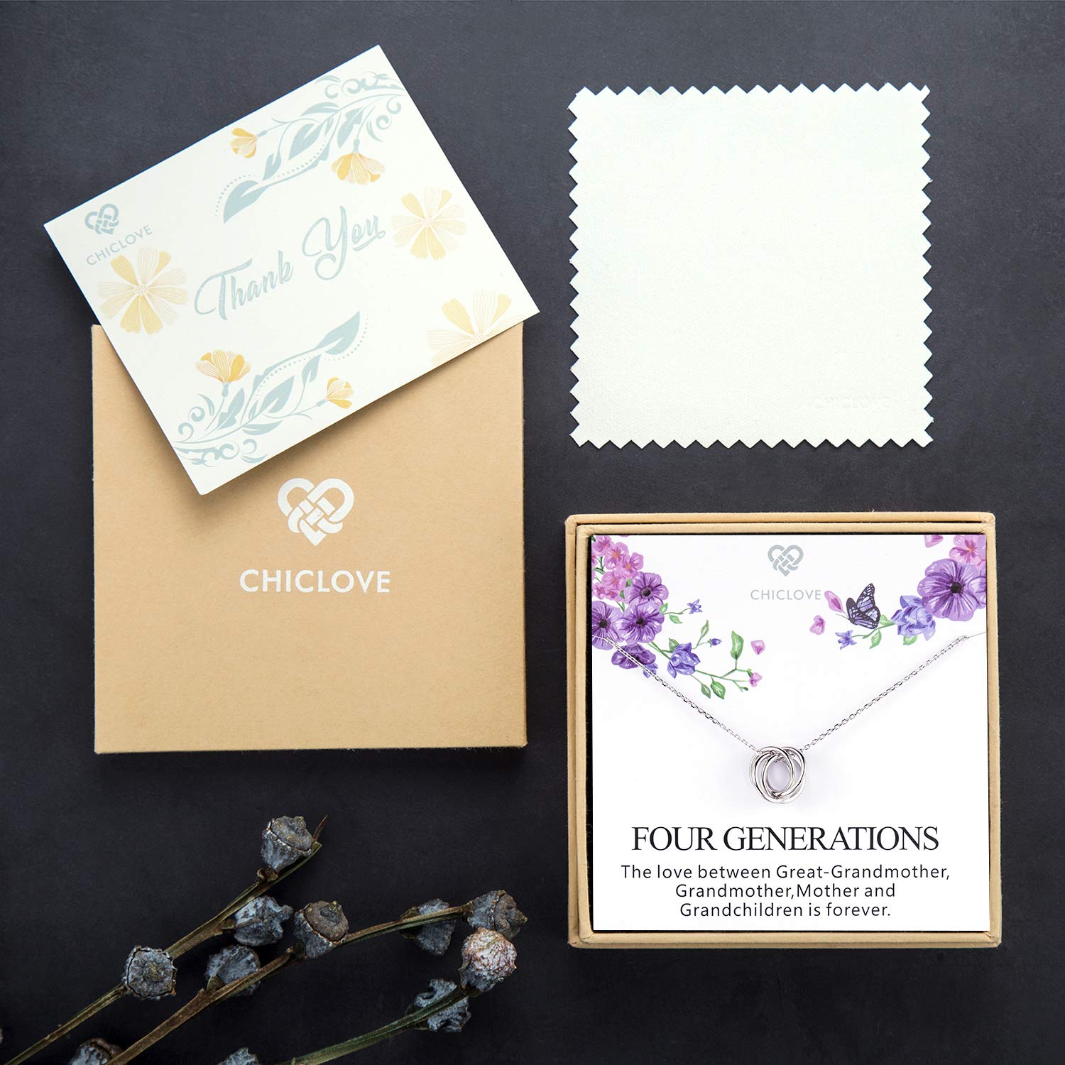 CHICLOVE Four Generations Necklace for Great Grandmother - Sterling Silver Four Circles Generation Necklace Gifts for Great Grandma (Four Generation Necklace)
