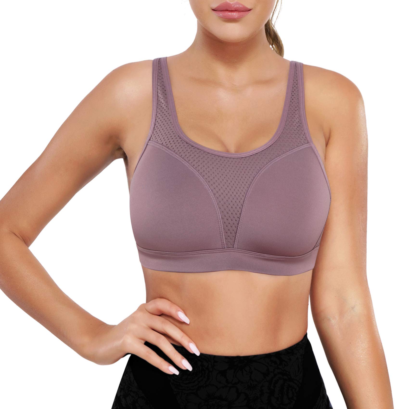 CYDREAM Women Sports Bra High Impact Full Support Bounce Control Adjustable Straps Hooks Wireless Workout Fitness (3X-Large, Purple)