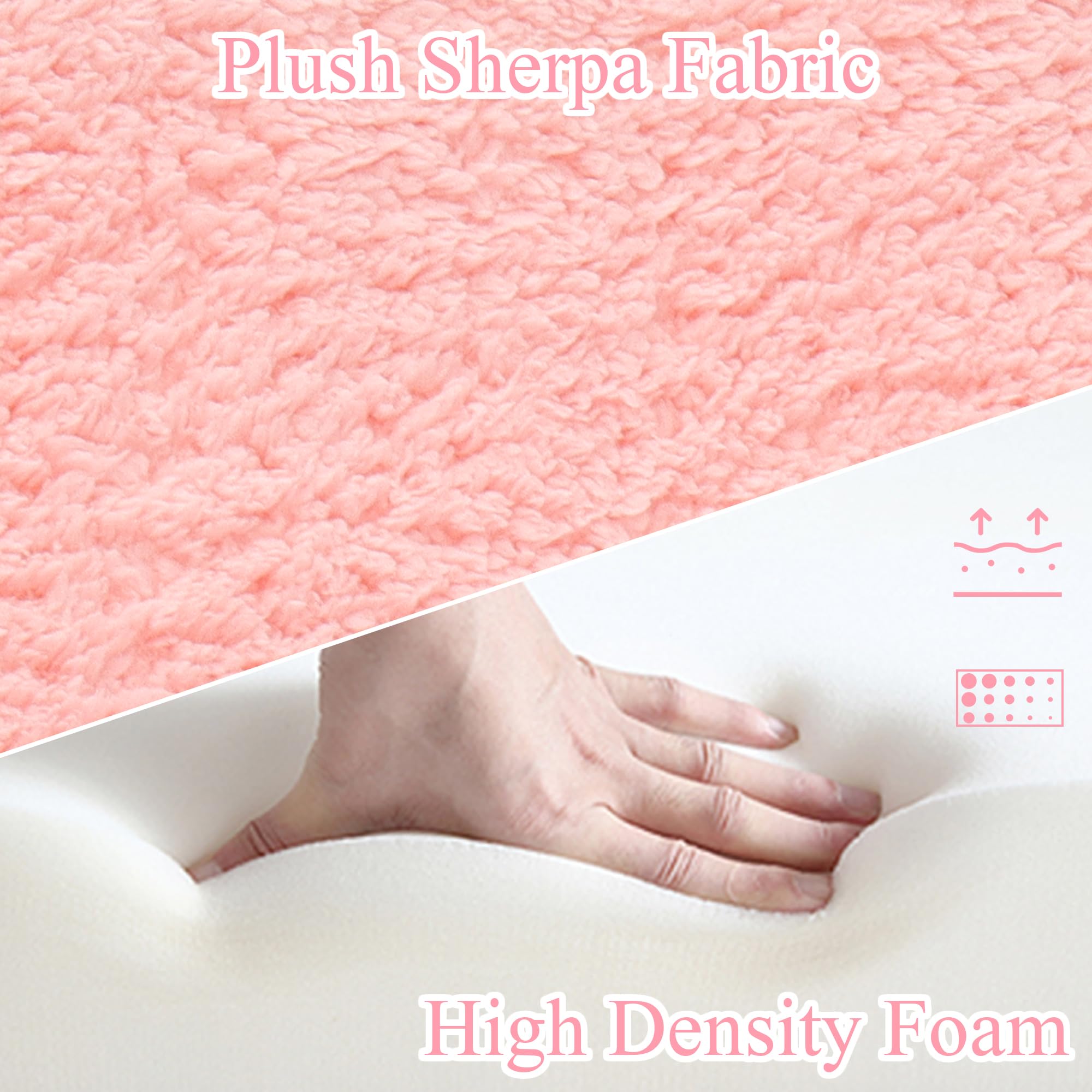 MISHAO Toddler Couch 2-in-1 Foldable Kids Sofa Couch Chair w/Removable Cover, Baby Comfy Pull Out Sofa Armchair to Lounger Sleeper Bed w/Side Pockets for Boys & Girls (Sherpa Pink)