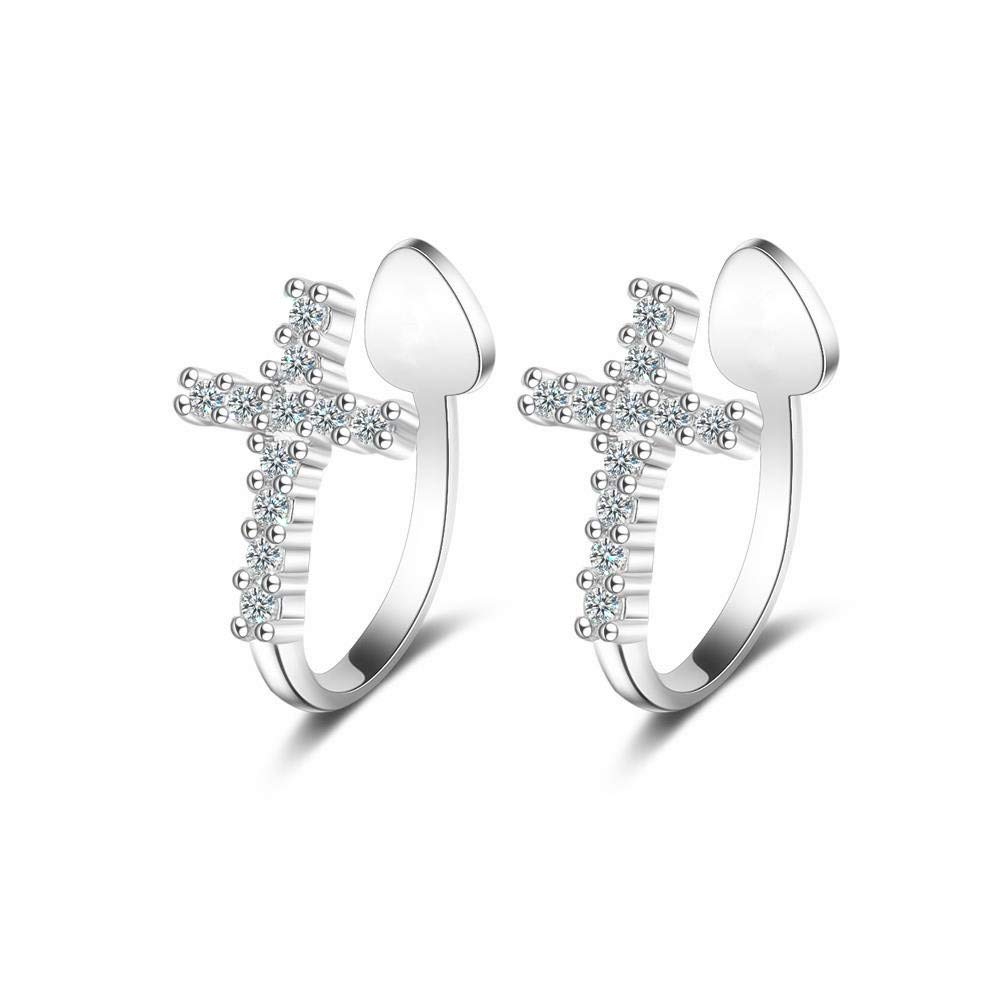 CZ Criss Cross Clip on Cuff Wrap Hoop Earrings for Women 925 Sterling Silver Non-Pierced Ears Pave Crystal Diamond Small Cartilage Crawler Sweep Earring Delicate Flat Jewelry Gift